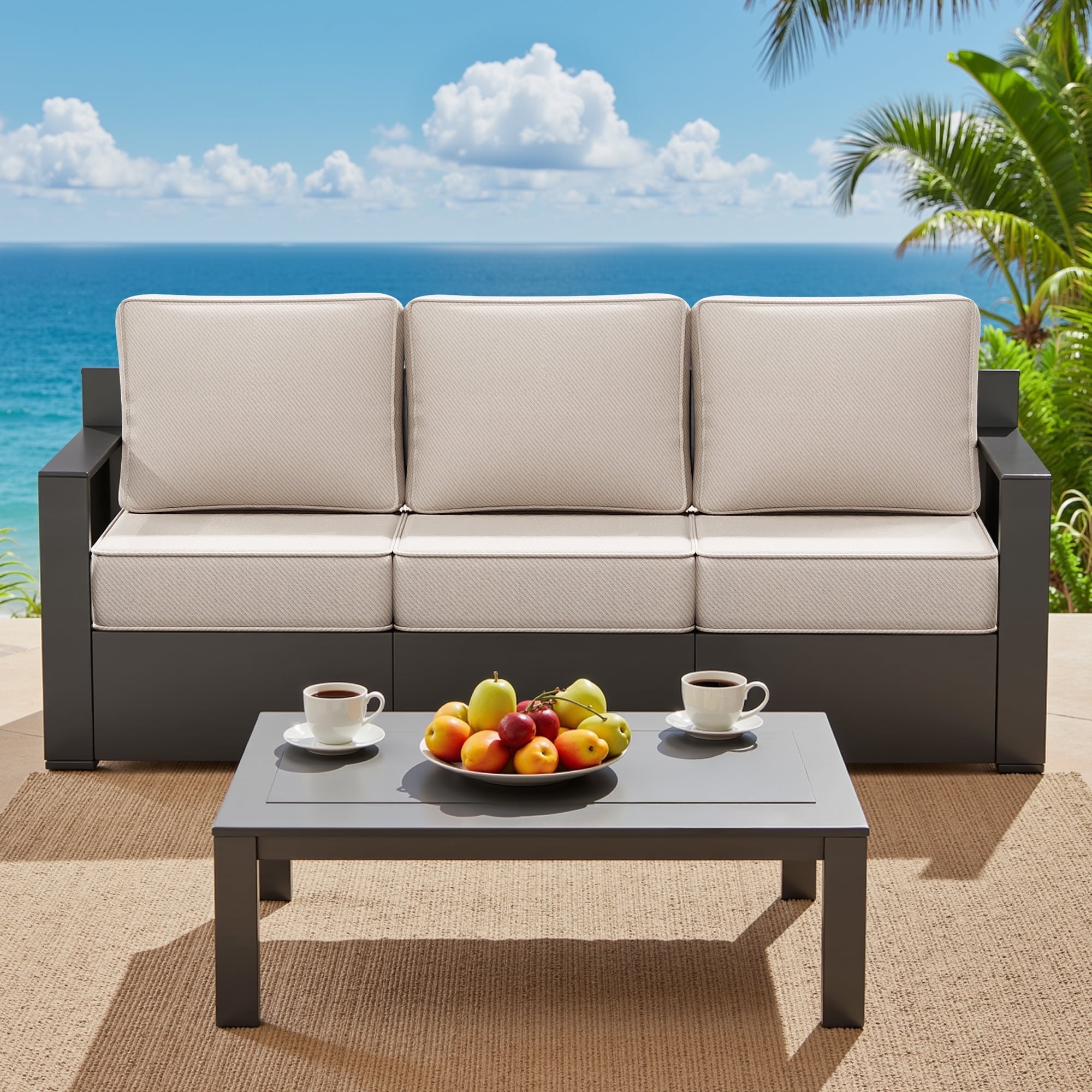 Meetleisure Outdoor Rust-Proof Aluminum Frame 3-Seat Sofa,Suitable for ...