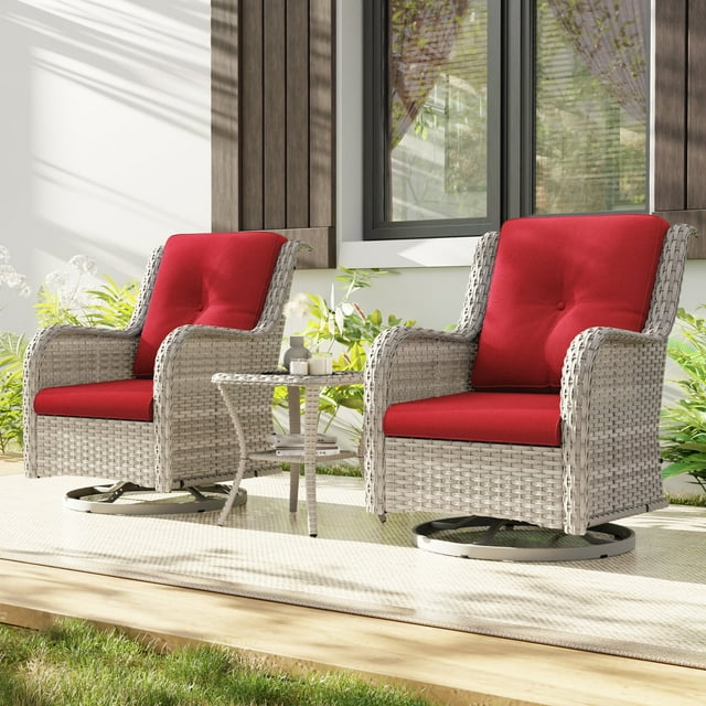 Meetleisure Outdoor Glider Swivel Rocker Wicker Patio Furniture Set ...