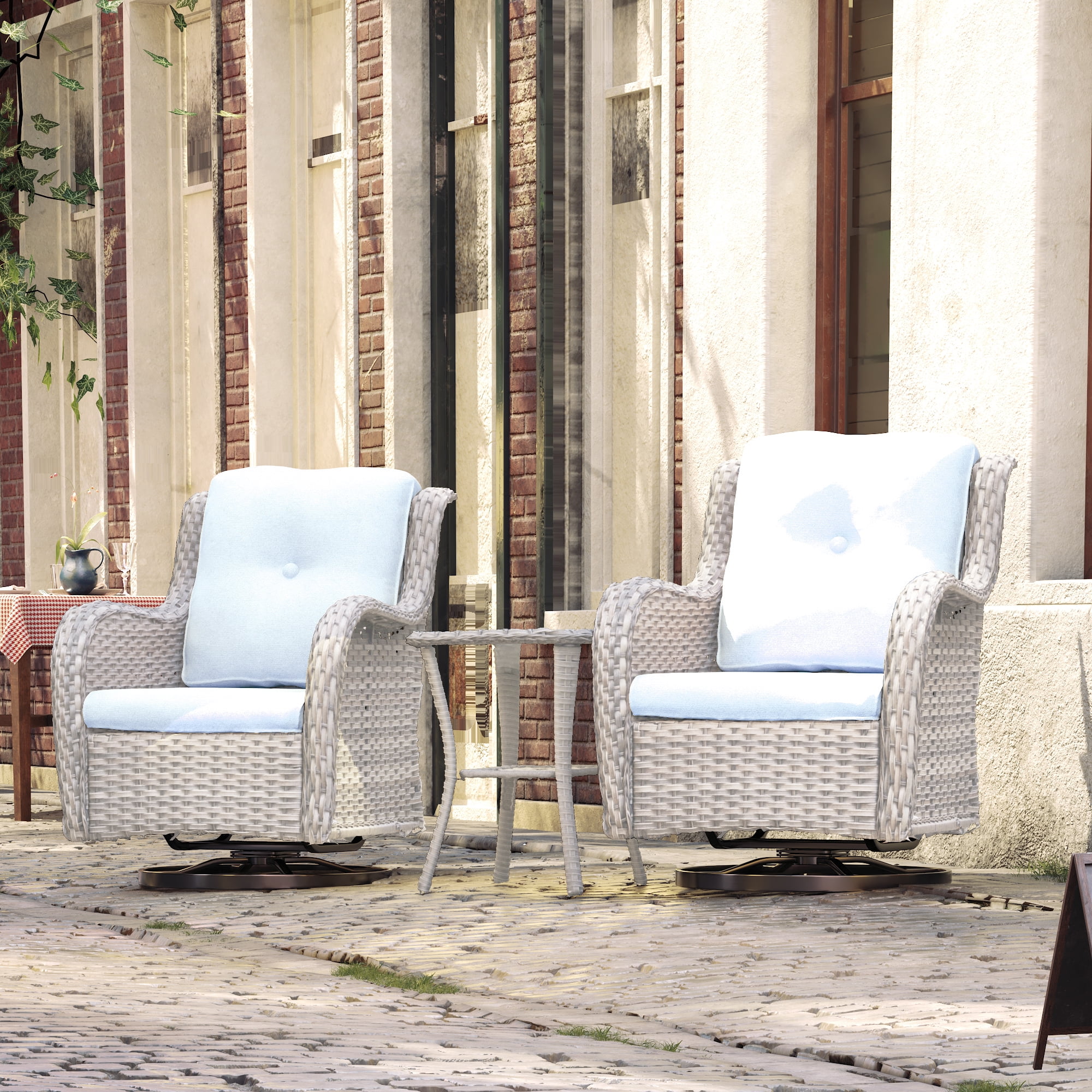 Meetleisure Outdoor Swivel Rocker Wicker Patio Chairs Sets of 2 With ...