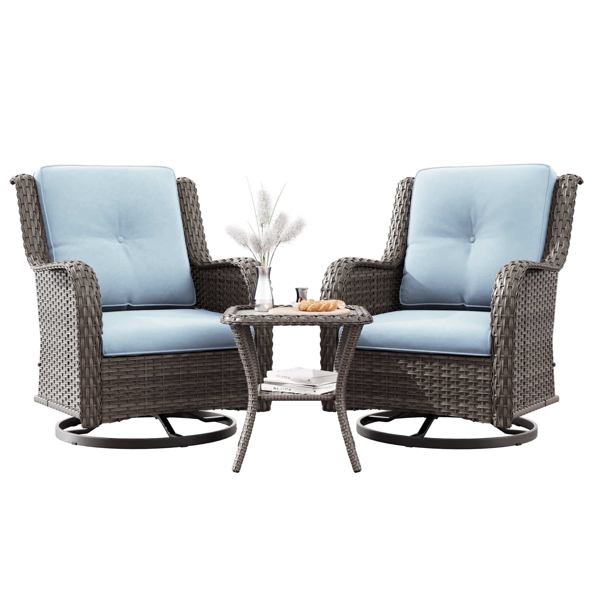 Meetleisure Outdoor Swivel Rocker Wicker Patio Chairs Sets of 2 With ...