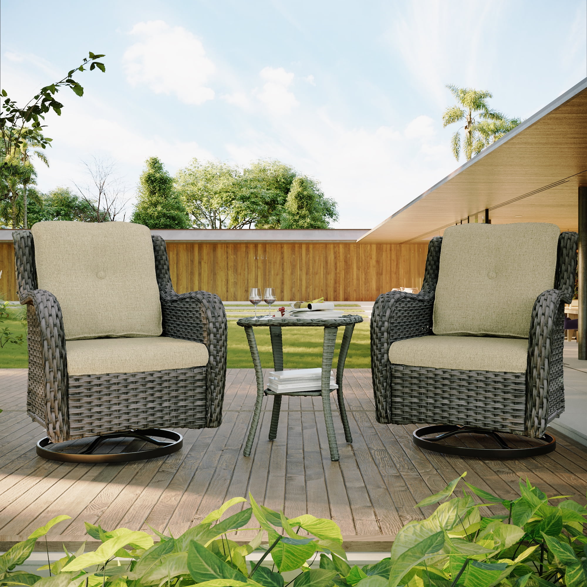 Meetleisure Outdoor Swivel Rocker Wicker Patio Chairs Sets of 2 with ...
