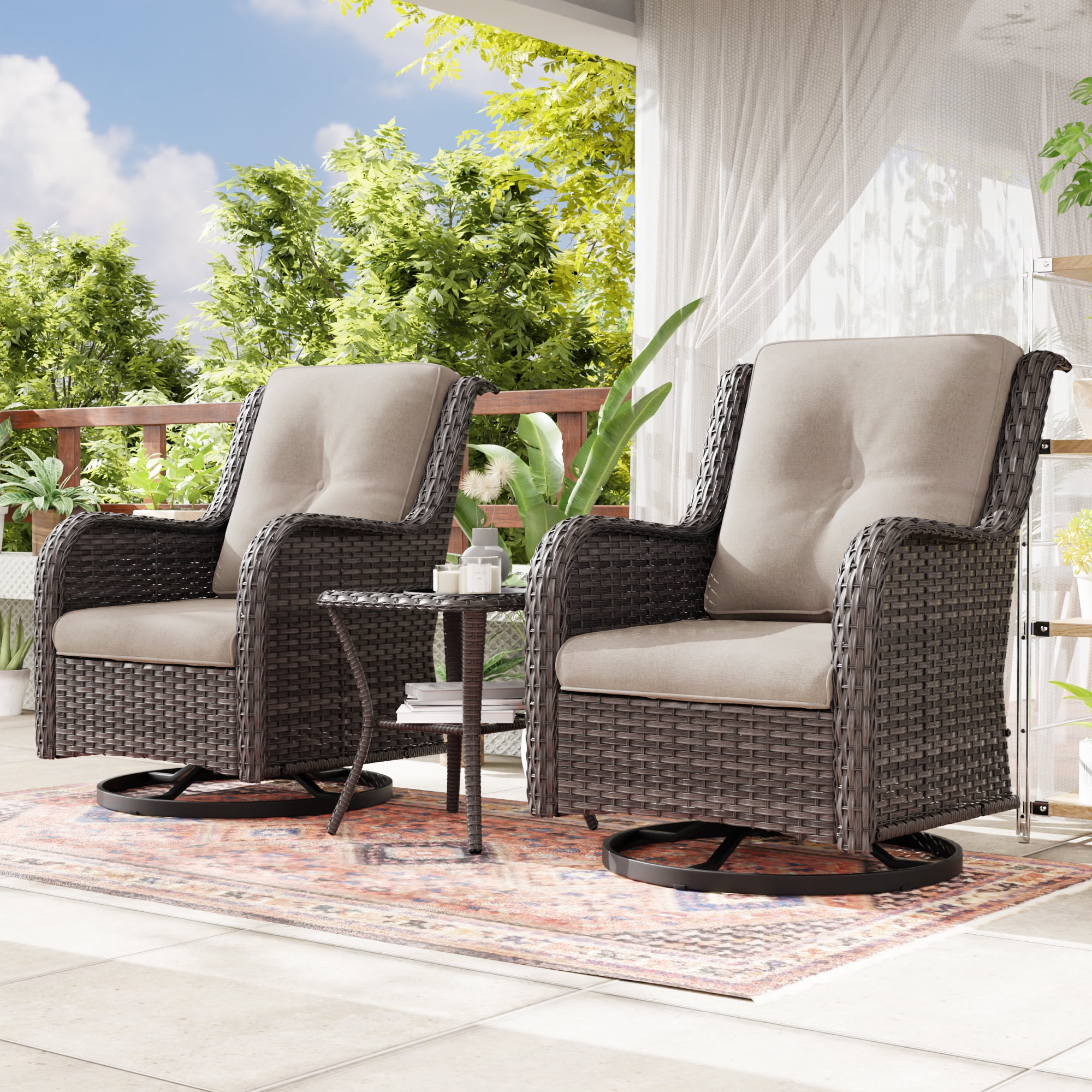Meetleisure Outdoor Swivel Rocker Wicker Patio Chairs Sets of 2 with ...