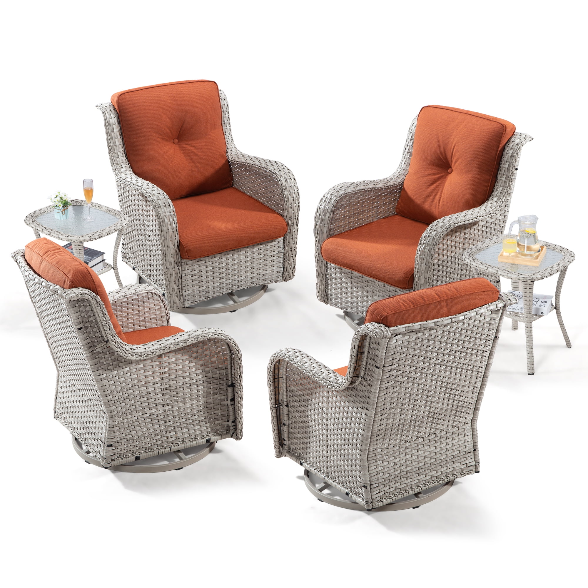 MeetLeisure 6 Piece Pe Wicker Steel Outdoor Patio Dining Set, White ...