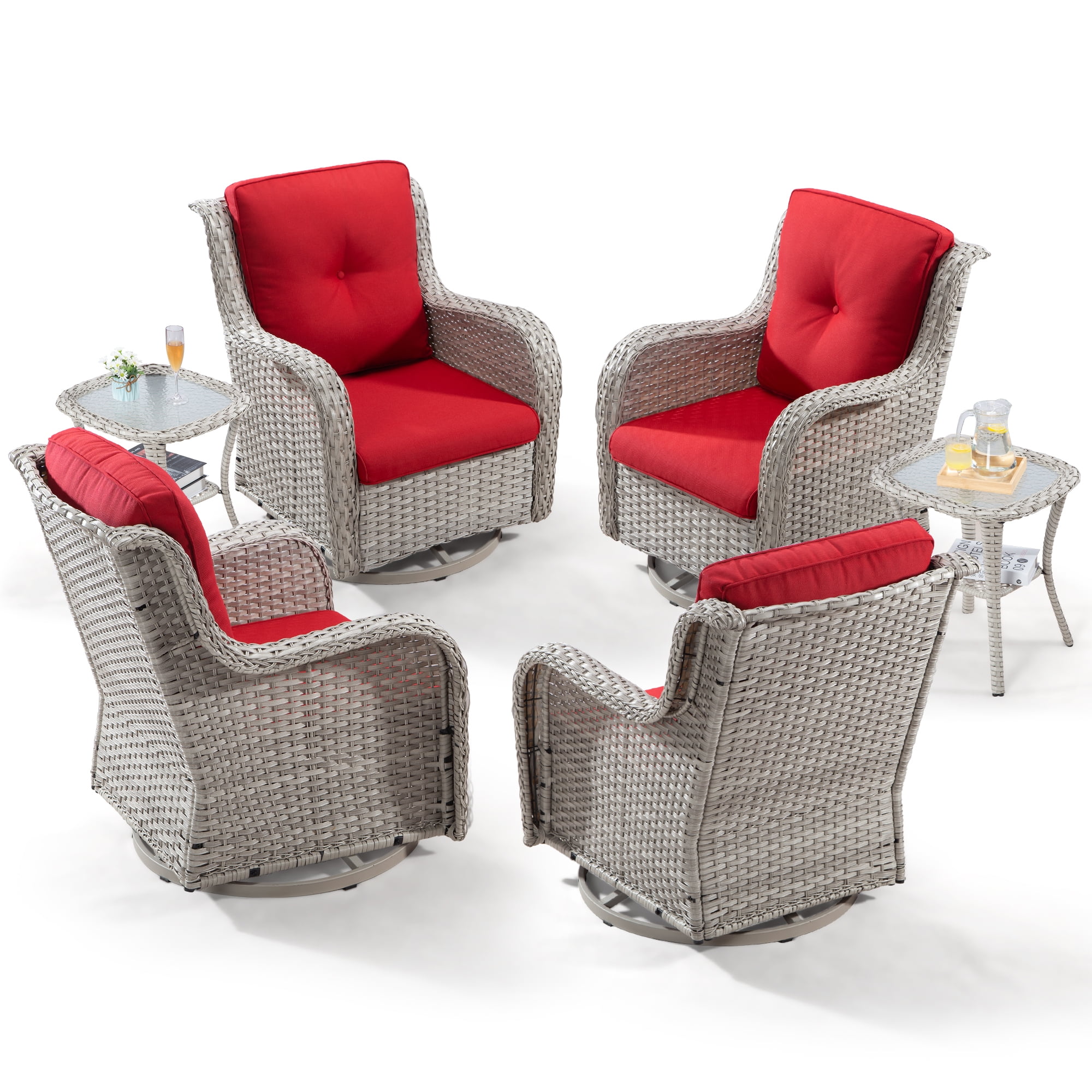 Meetleisure 4-Piece Wicker Outdoor Patio Dining Set with Tables, Red ...