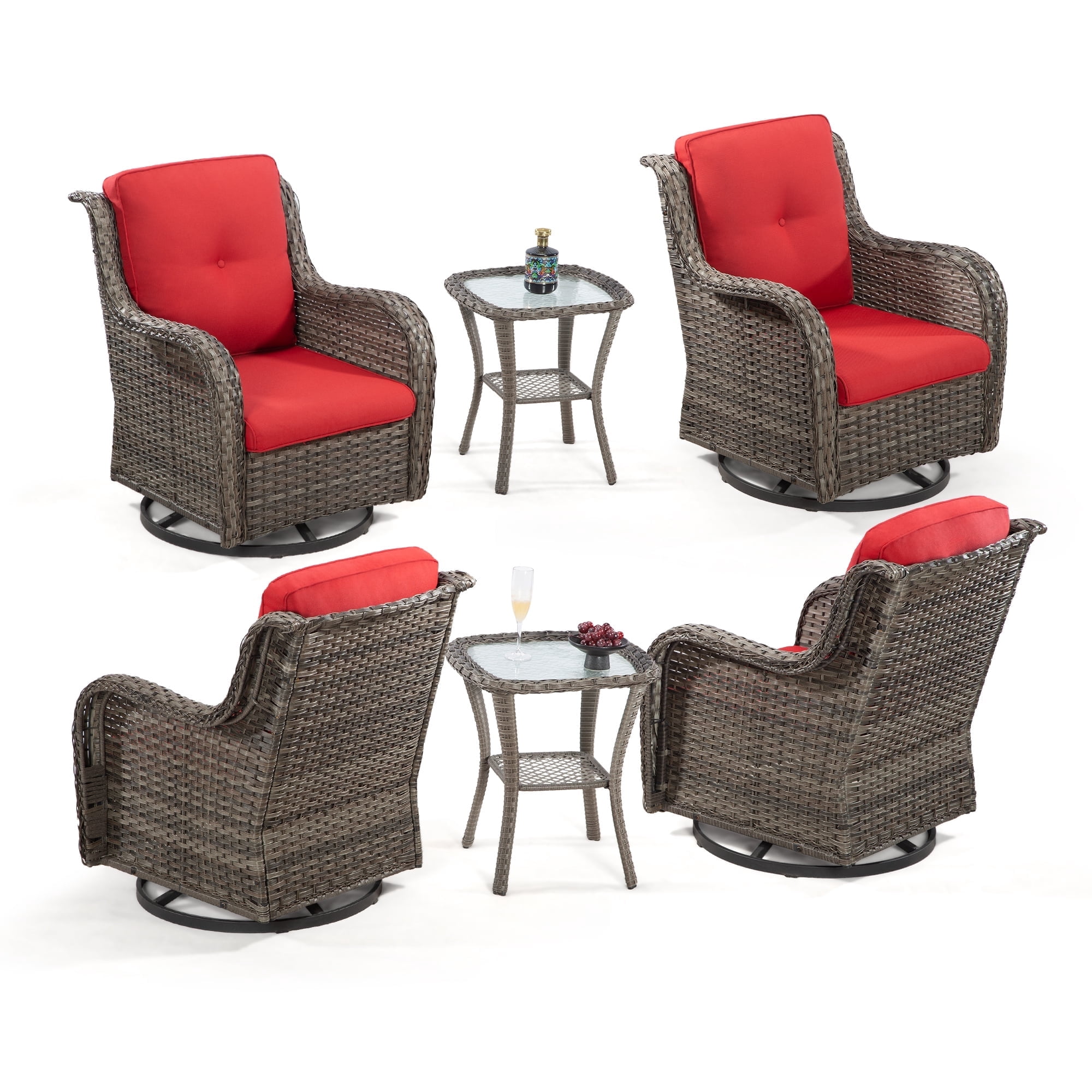 Meetleisure Stylish 6-Piece Outdoor Swivel & Rocking Wicker Patio ...