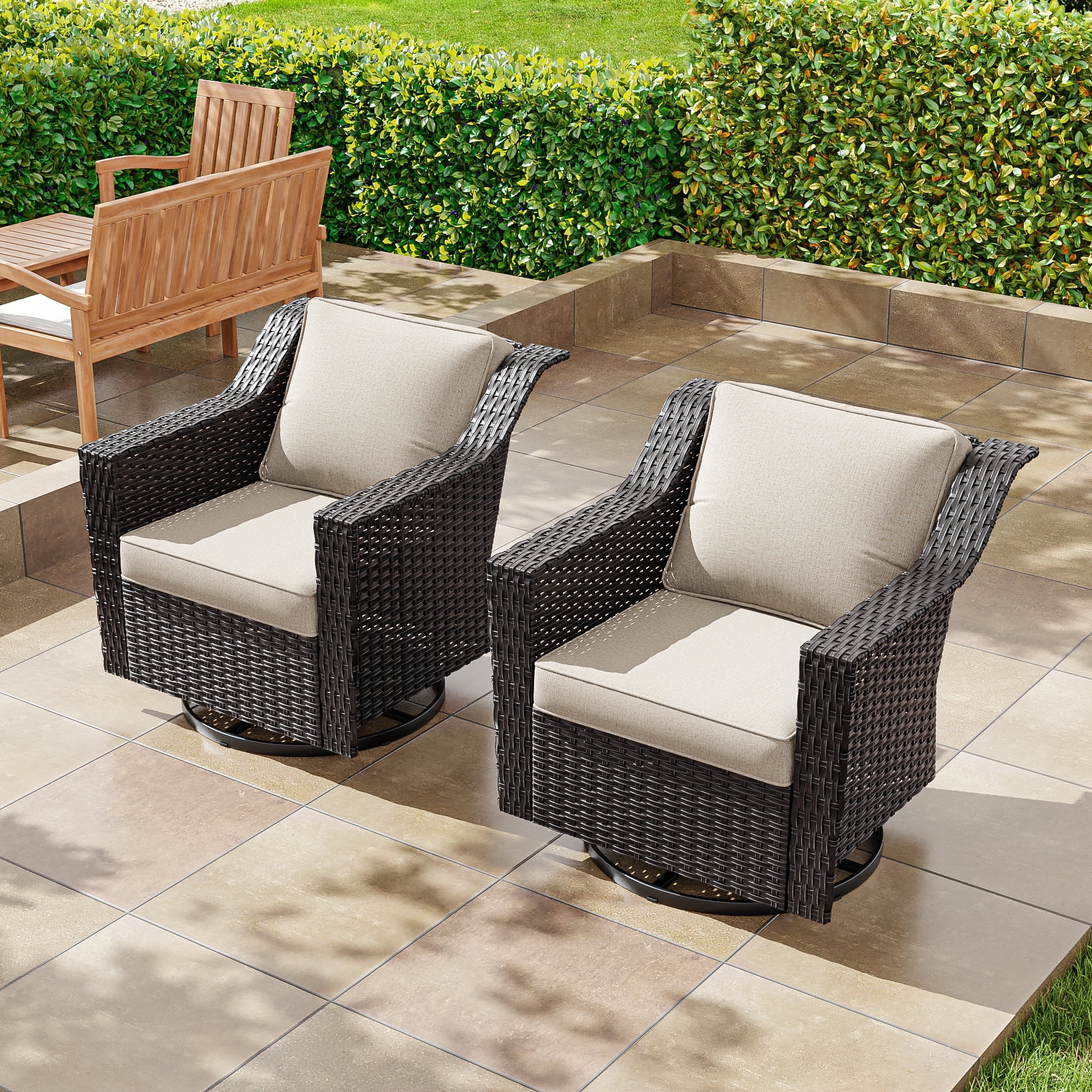 Meetleisure Patio Swivel Wicker Chairs Set of 2, Outdoor Rattan Rocking ...