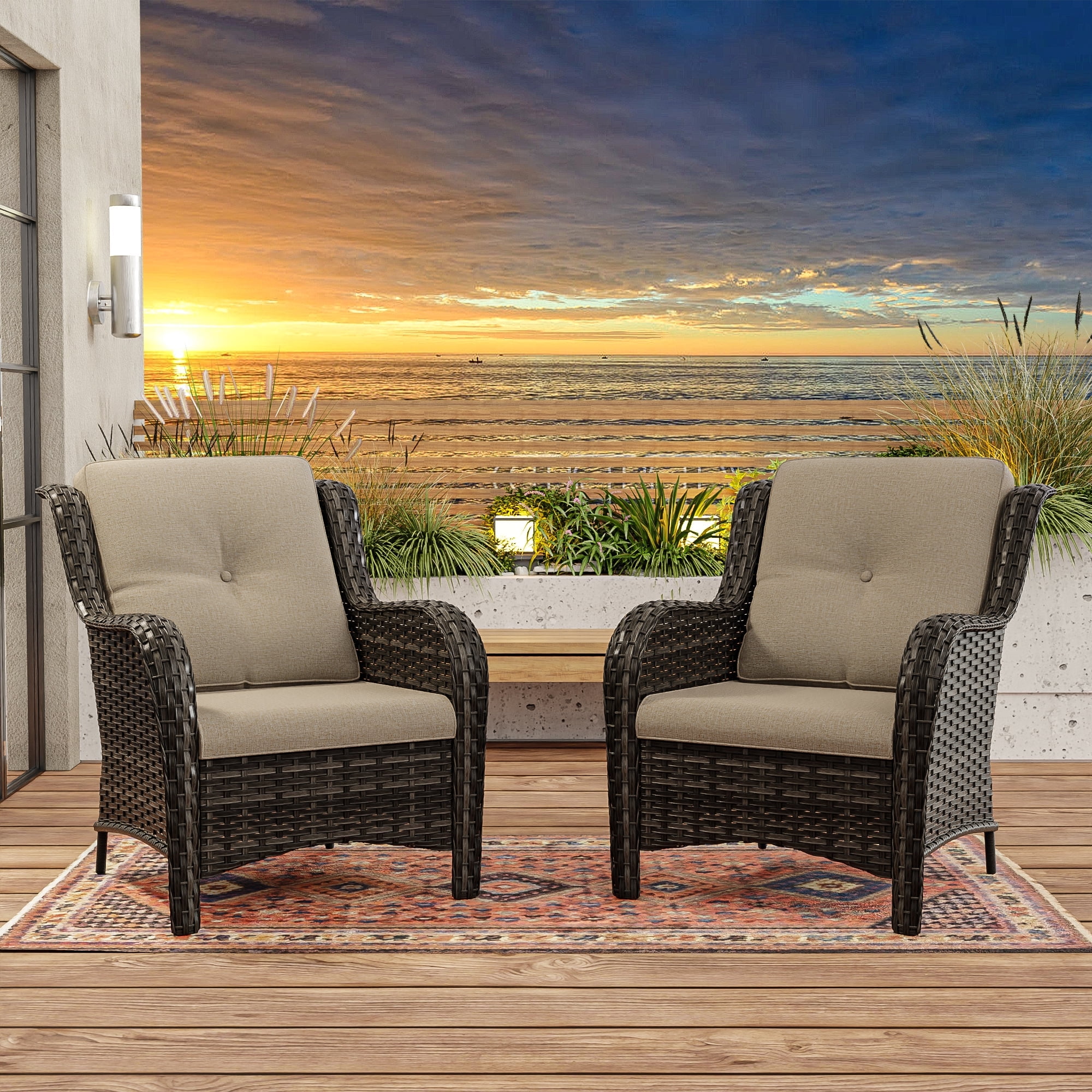 Meetleisure Outdoor Weather Resistant Wicker Lounge Chair with Cushion ...