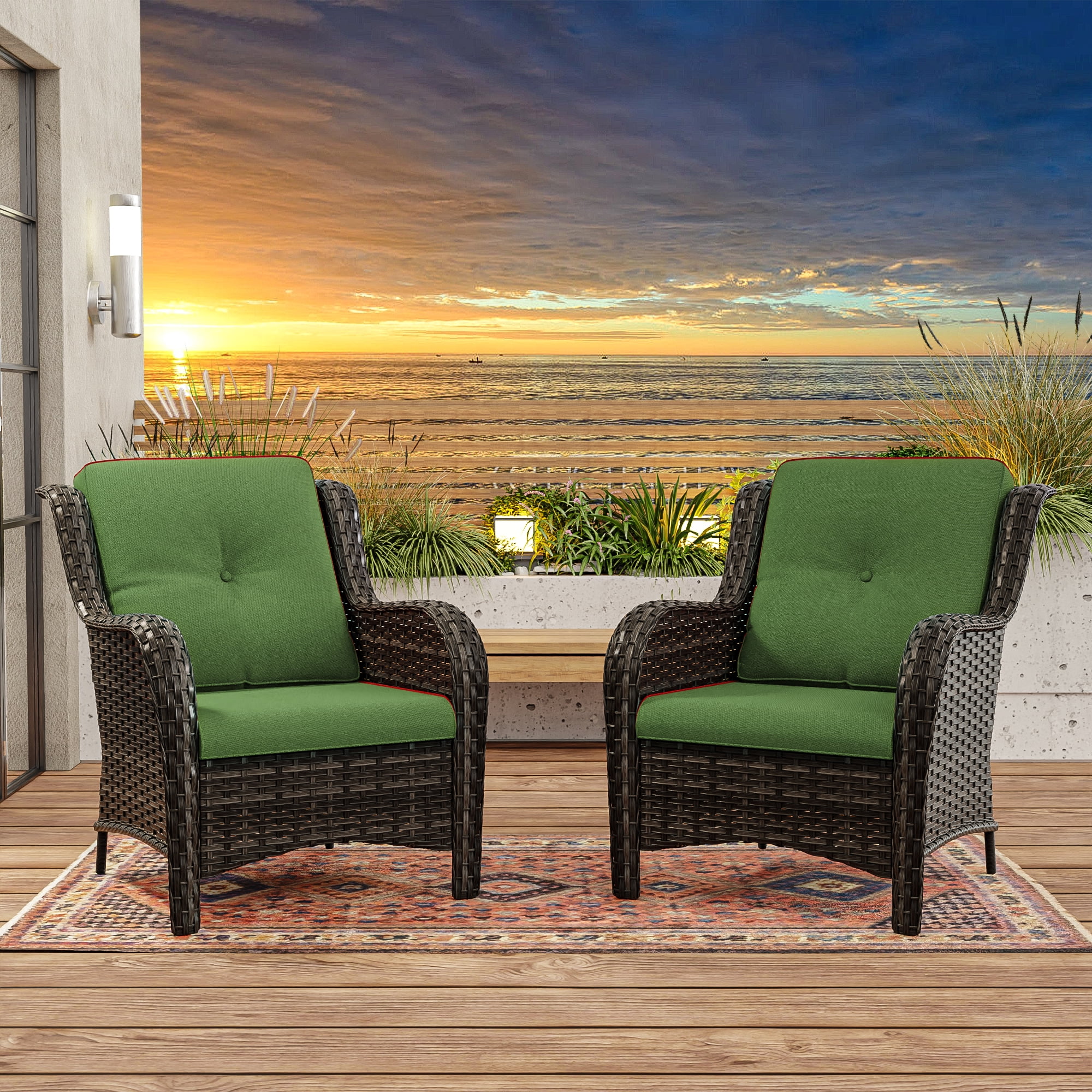 Meetleisure Patio Wicker Outdoor Lounge Chair with Cushion(Set of 2 ...