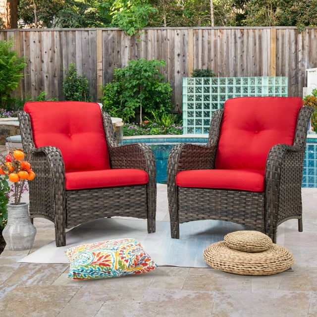 Meetleisure Patio Wicker Outdoor Lounge Chair with Cushion(Set of 2 ...