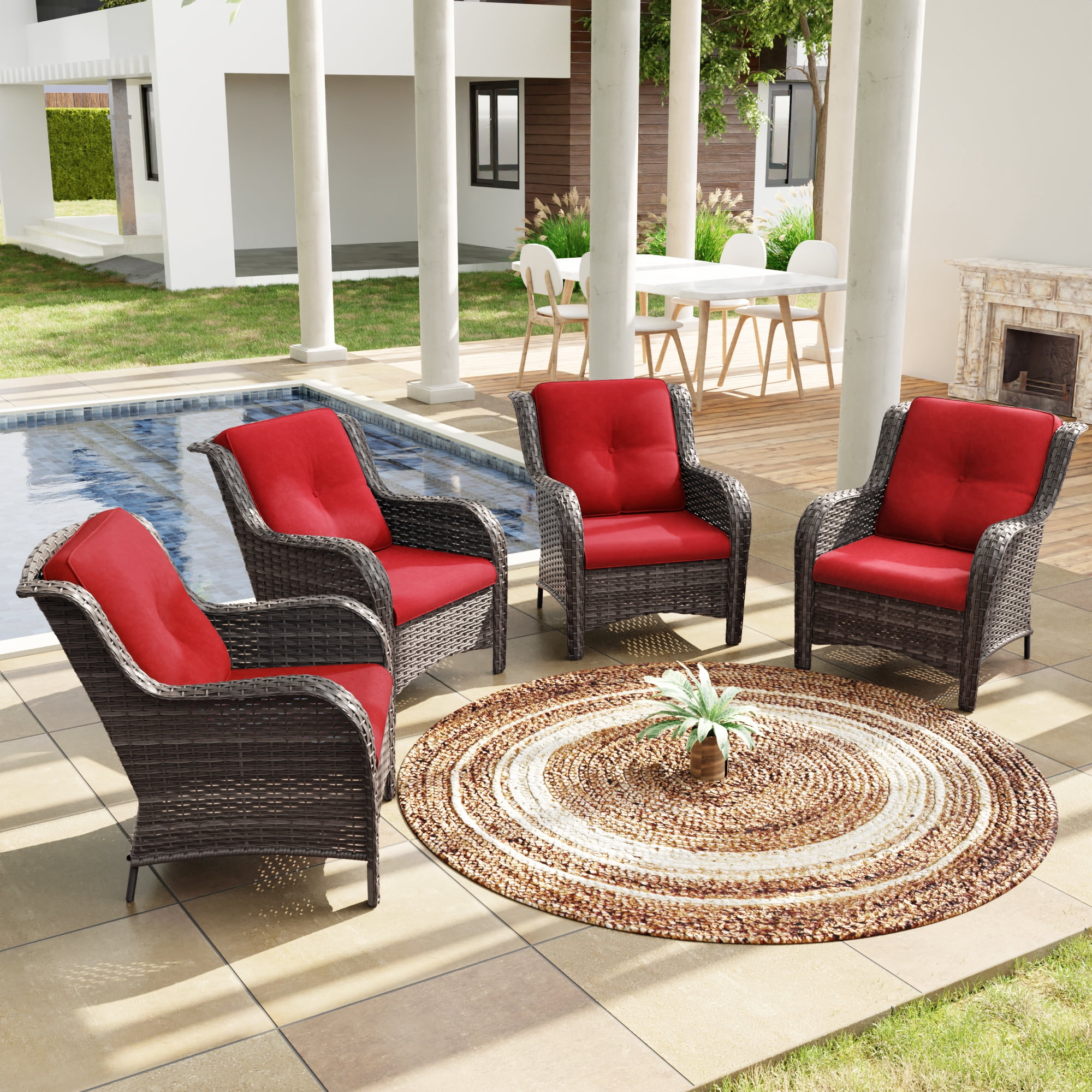 Meetleisure Patio Wicker Outdoor Lounge Chair with Cushion(Set of 4 ...