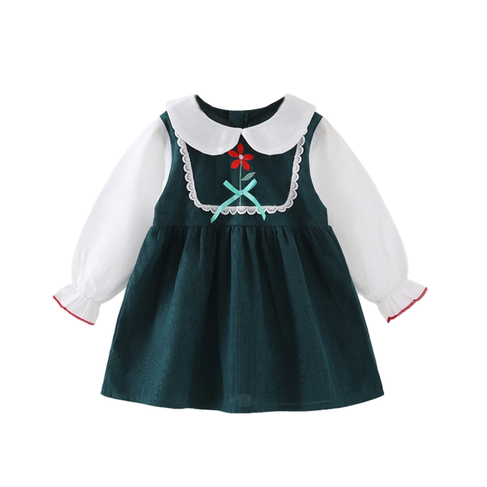 MeetoTime Girls Vintage Princess Dress Long Sleeve Doll Collar Floral ...