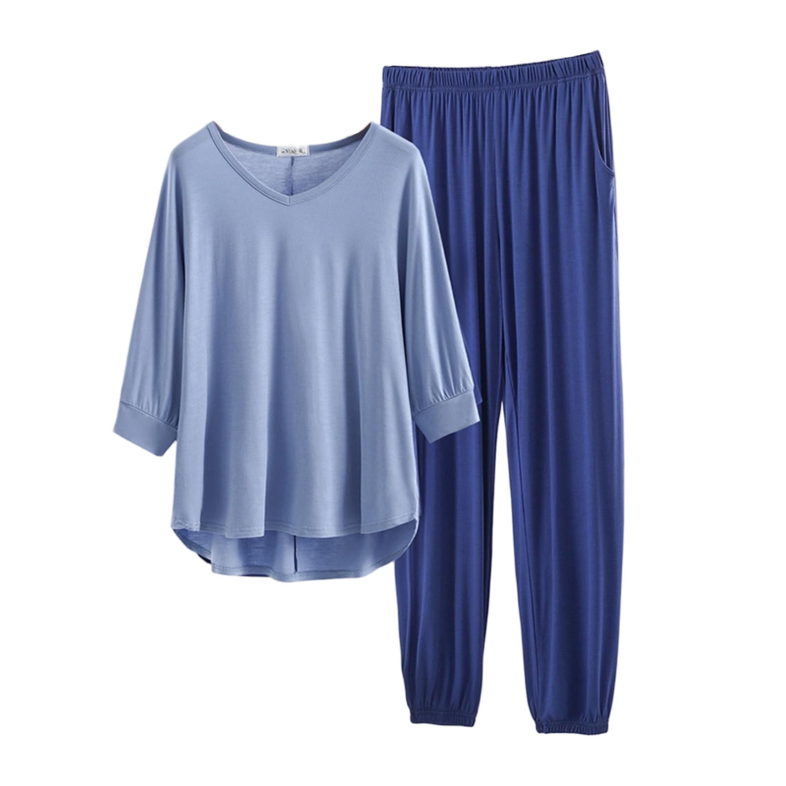 MeetoTime Pajamas for Women Set V-Neck Half-sleeve T-shirt Elastic ...