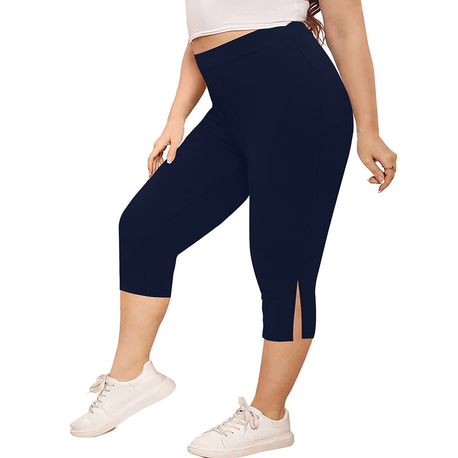 MeetoTime Plus Size Capri Leggings with Pockets for Women Stretchy ...