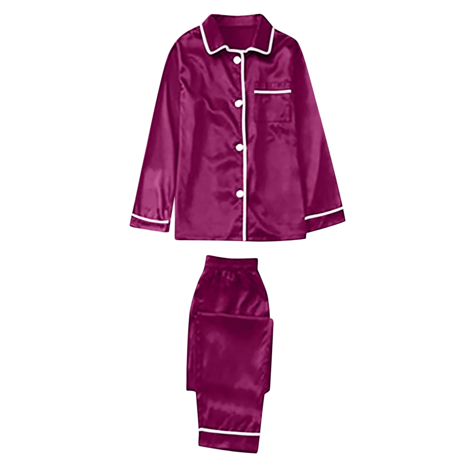 MeetoTime Silk Pajamas Family Matching Sets Buttons Blouse Long Pants ...