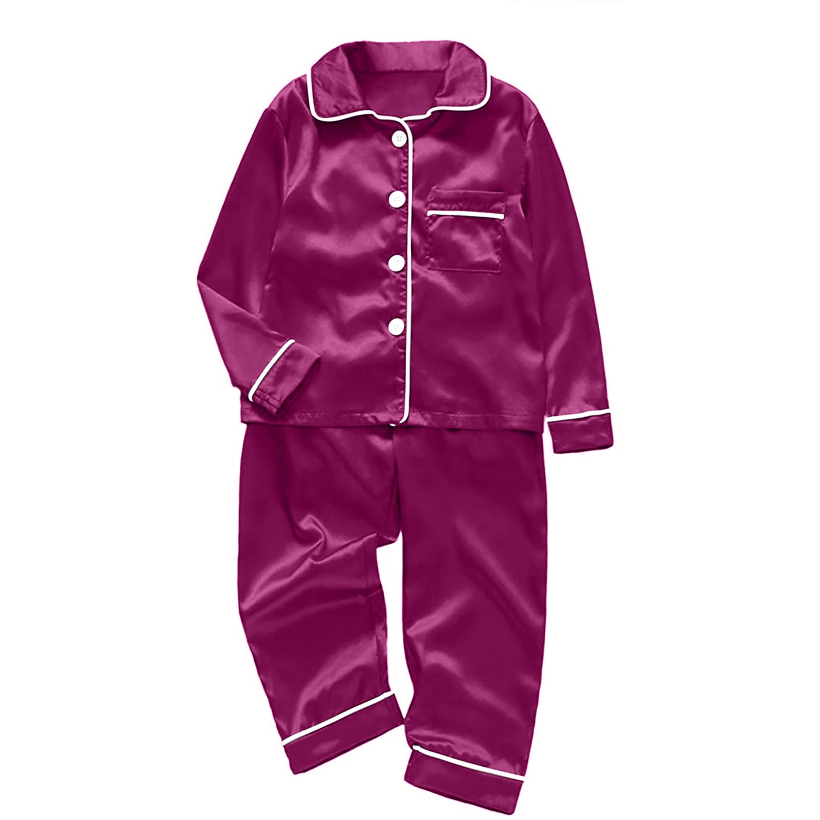 MeetoTime Silk Pajamas Family Matching Sets Buttons Blouse Long Pants ...