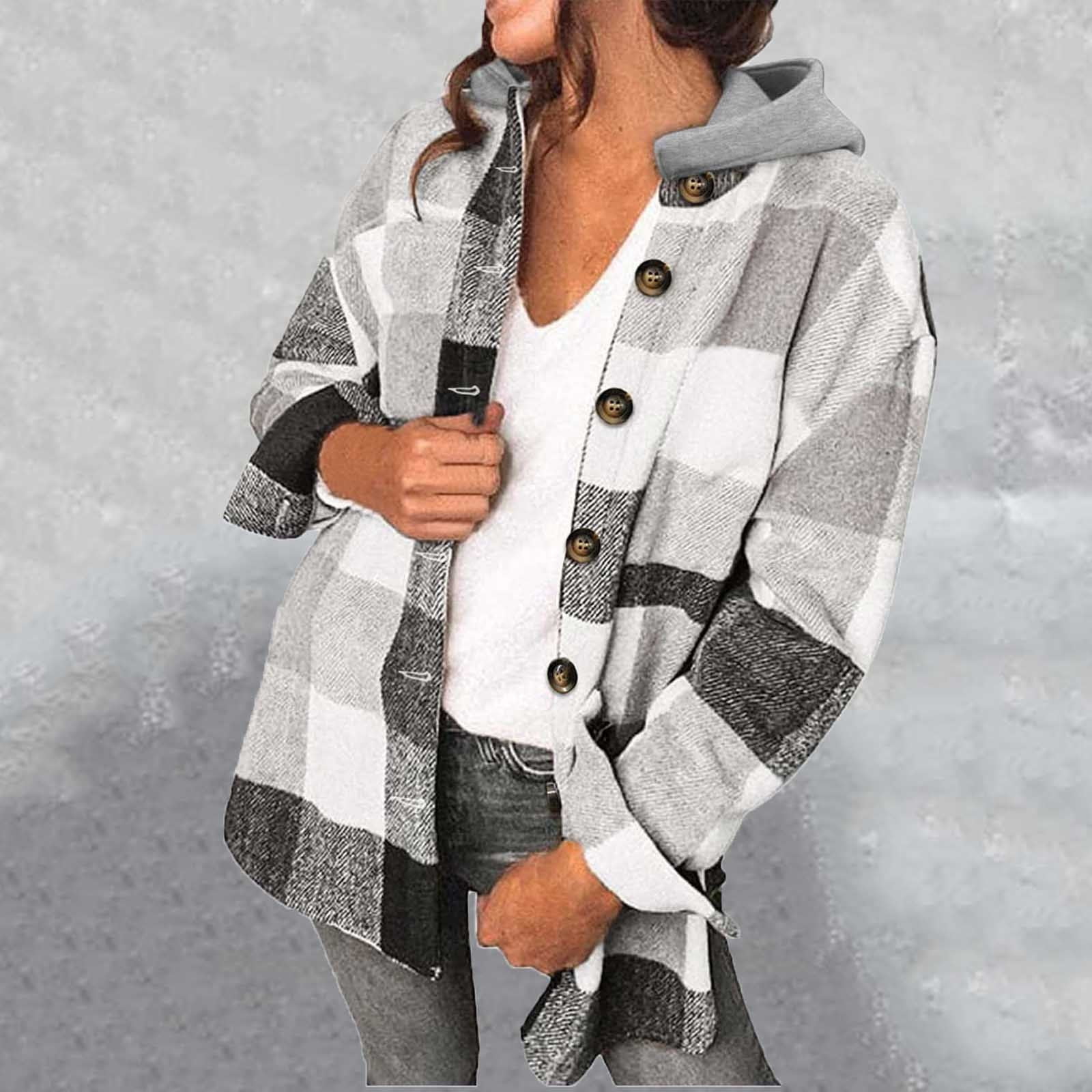 MeetoTime Women's Plaid Shacket Jacket Long Sleeve Buttons Down Casual ...