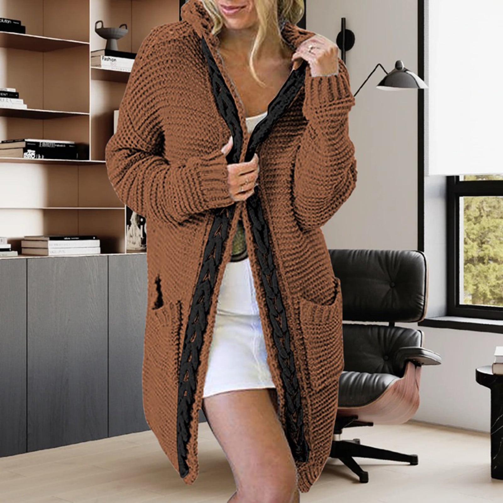 MeetoTime Womens Long Cardigans Hooded Cable Knit Open Front Casual ...