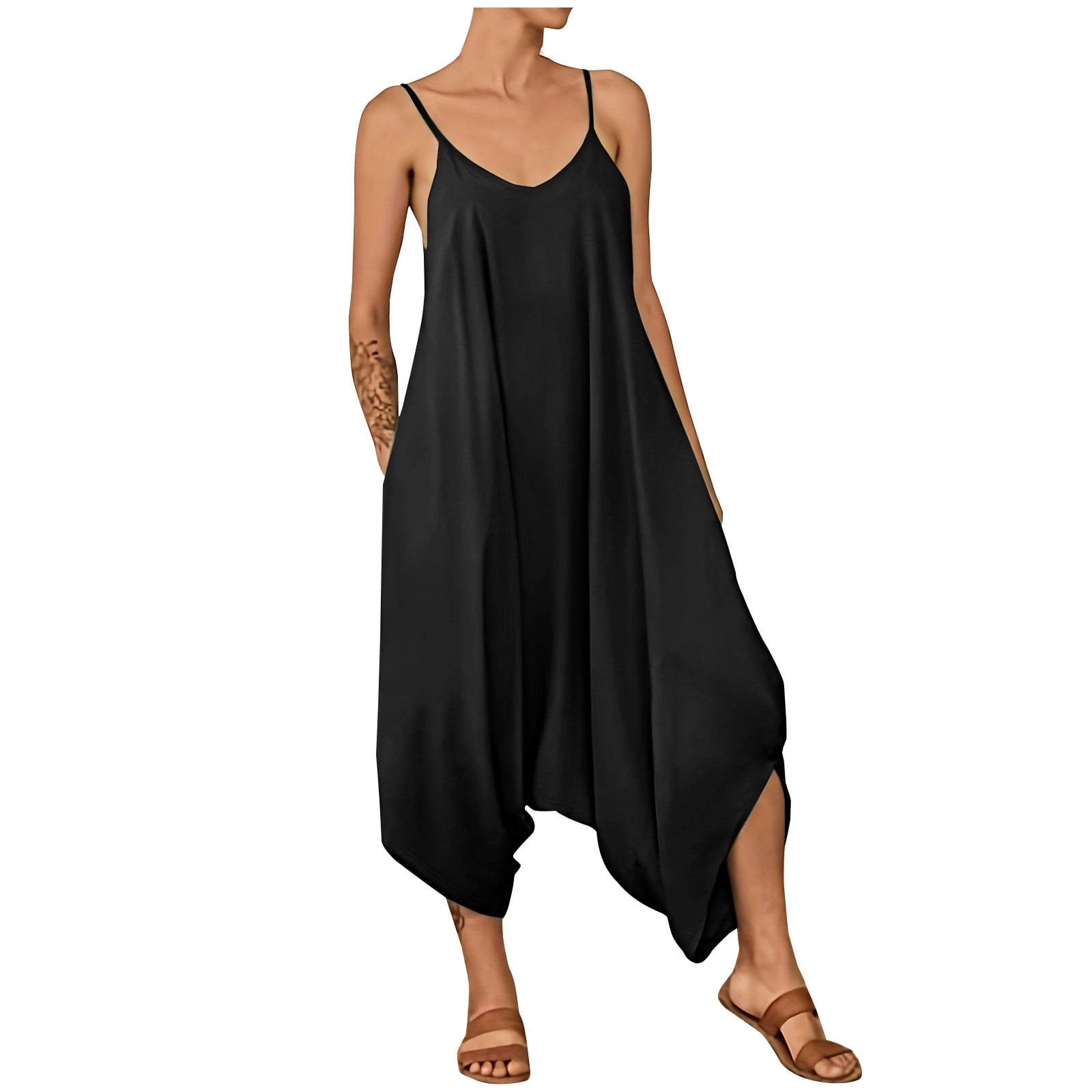 Meetotime Womens Spaghetti Strap Onesie Novelty Design V Neck Baggy