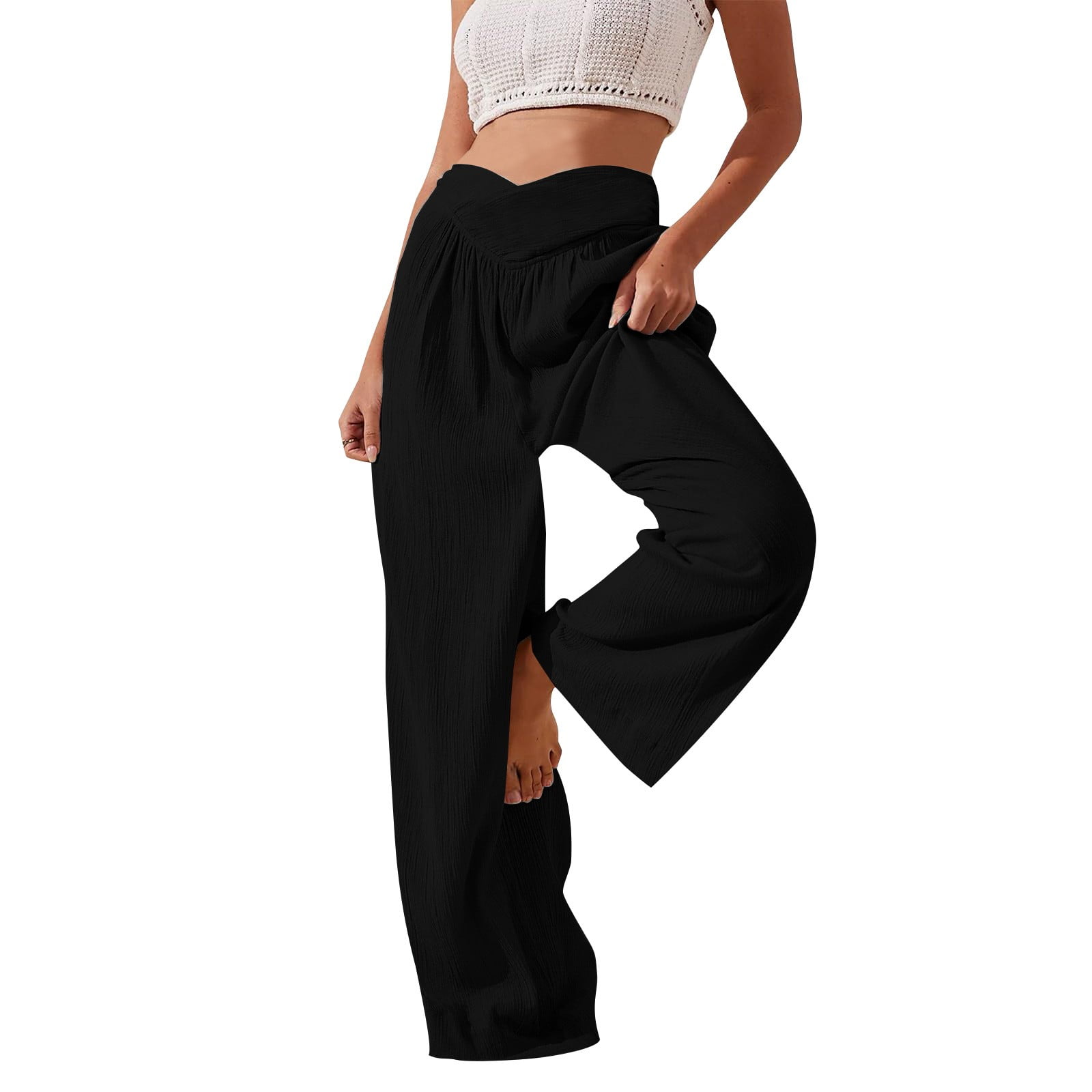 MeetoTime Yago Pants for Womens Solid Elastic High Waist Lounge Sweat ...