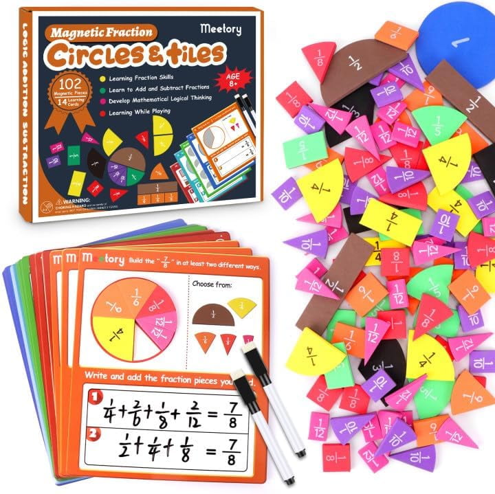 Meetory Magnetic Fraction Tiles & Fraction Circles Activity Set, Math ...