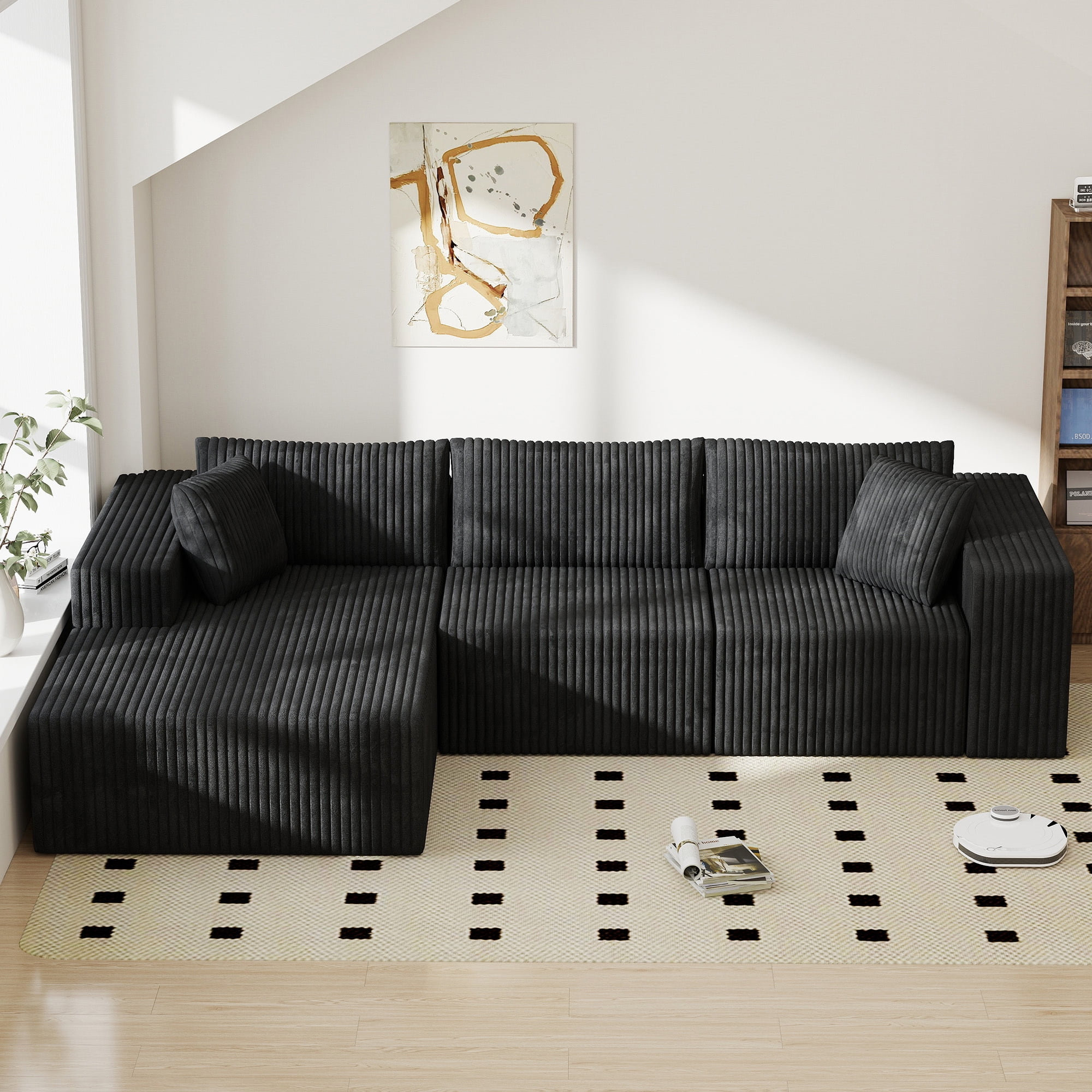 Meeyar 110" Cloud Sectional Couch with L-Shape Chaise, Boneless Modular ...