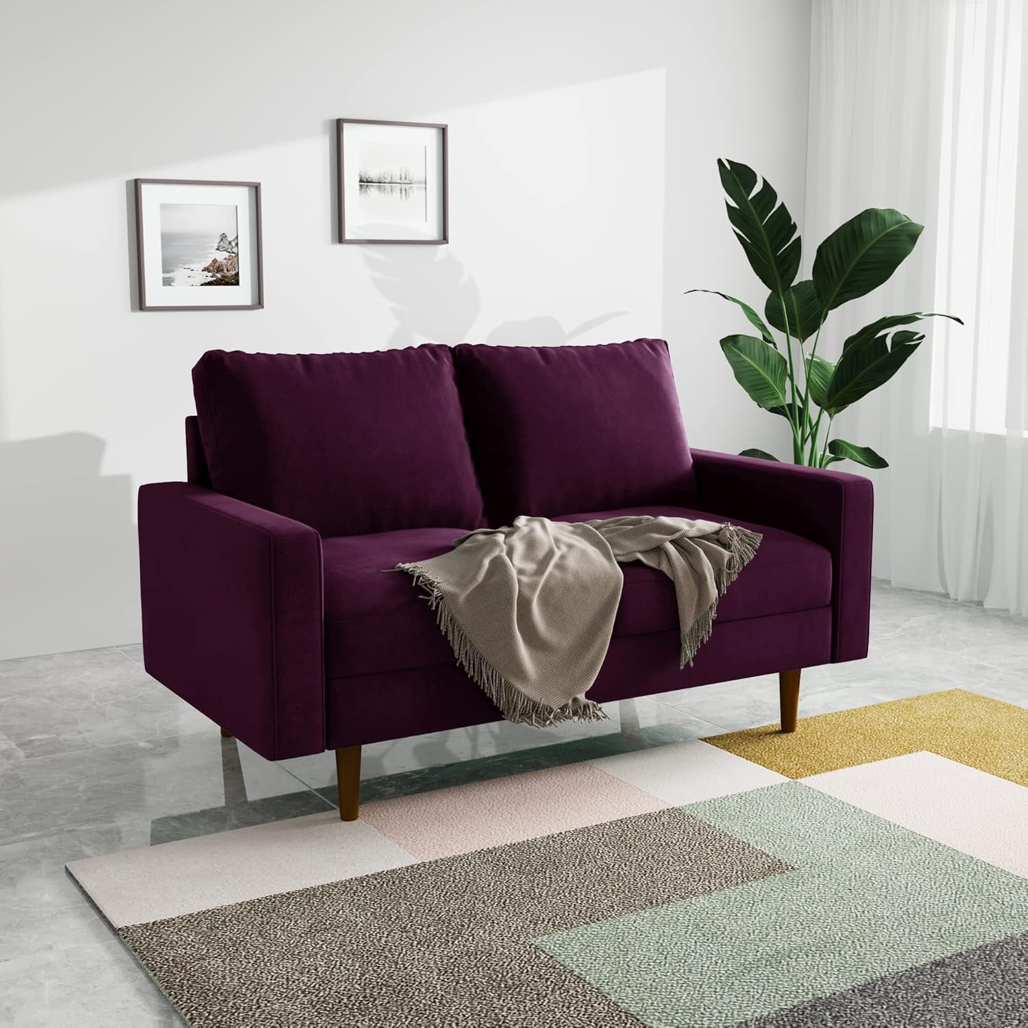 Meeyar 58" Velvet Sofa Couch,Comfort 2-Seater Loveseat for Compact ...