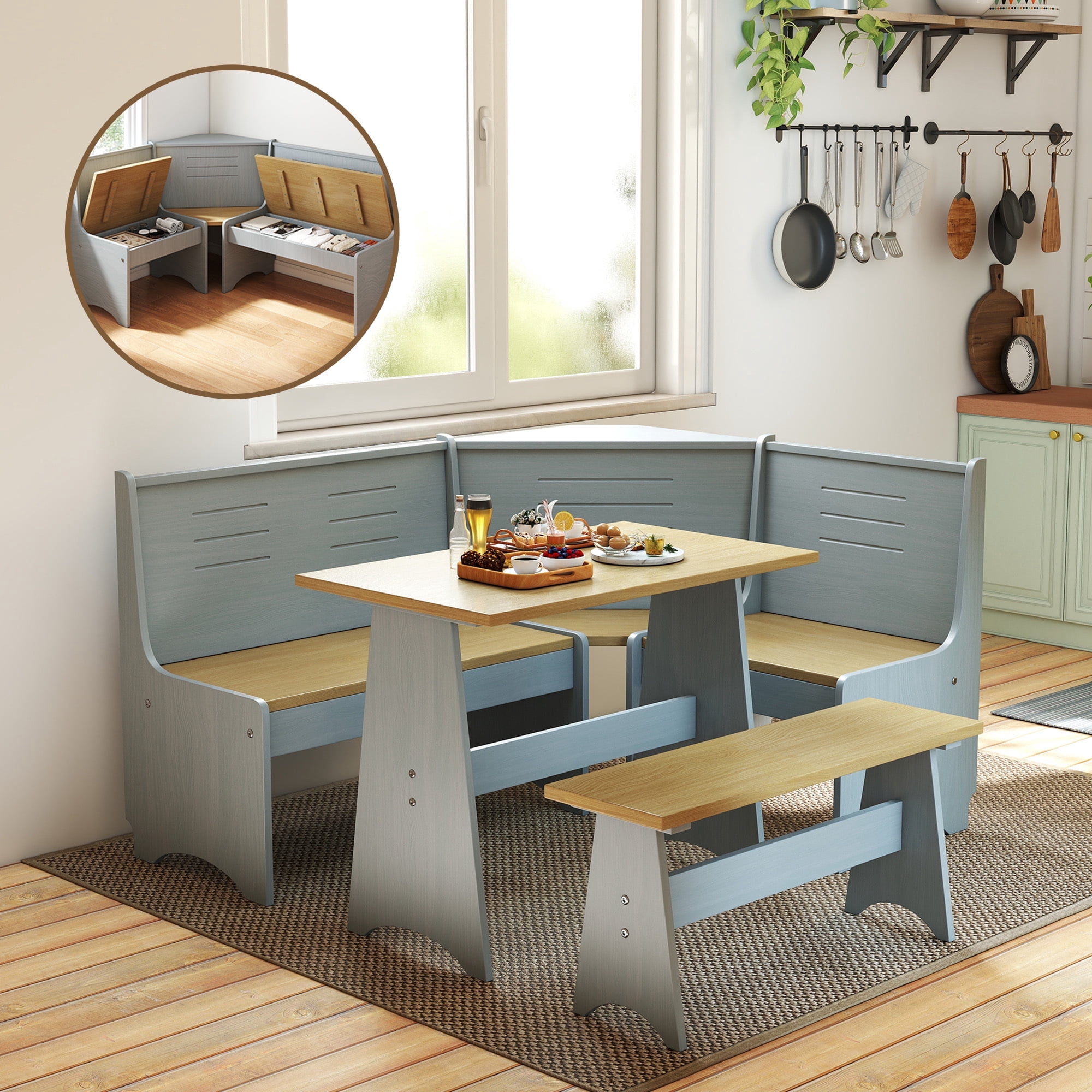 Meeyar Breakfast Nook Corner Dining Table Set with Storage, Modern ...