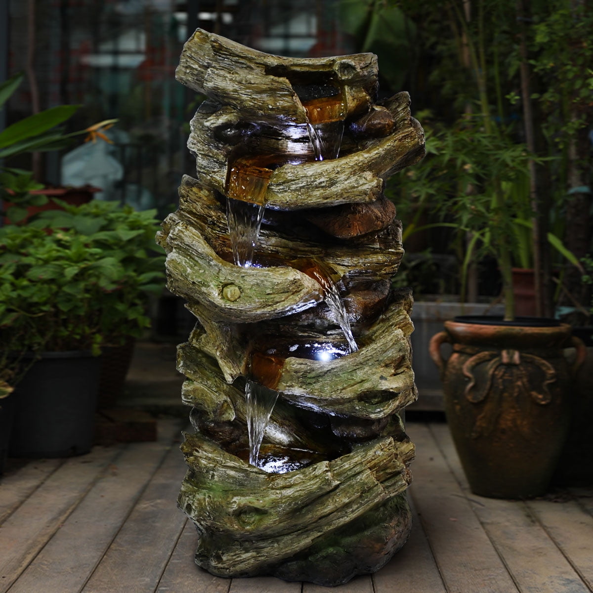 Mefine 5-Tier Floor Rack Water Fall Fountain with White LED Light ...