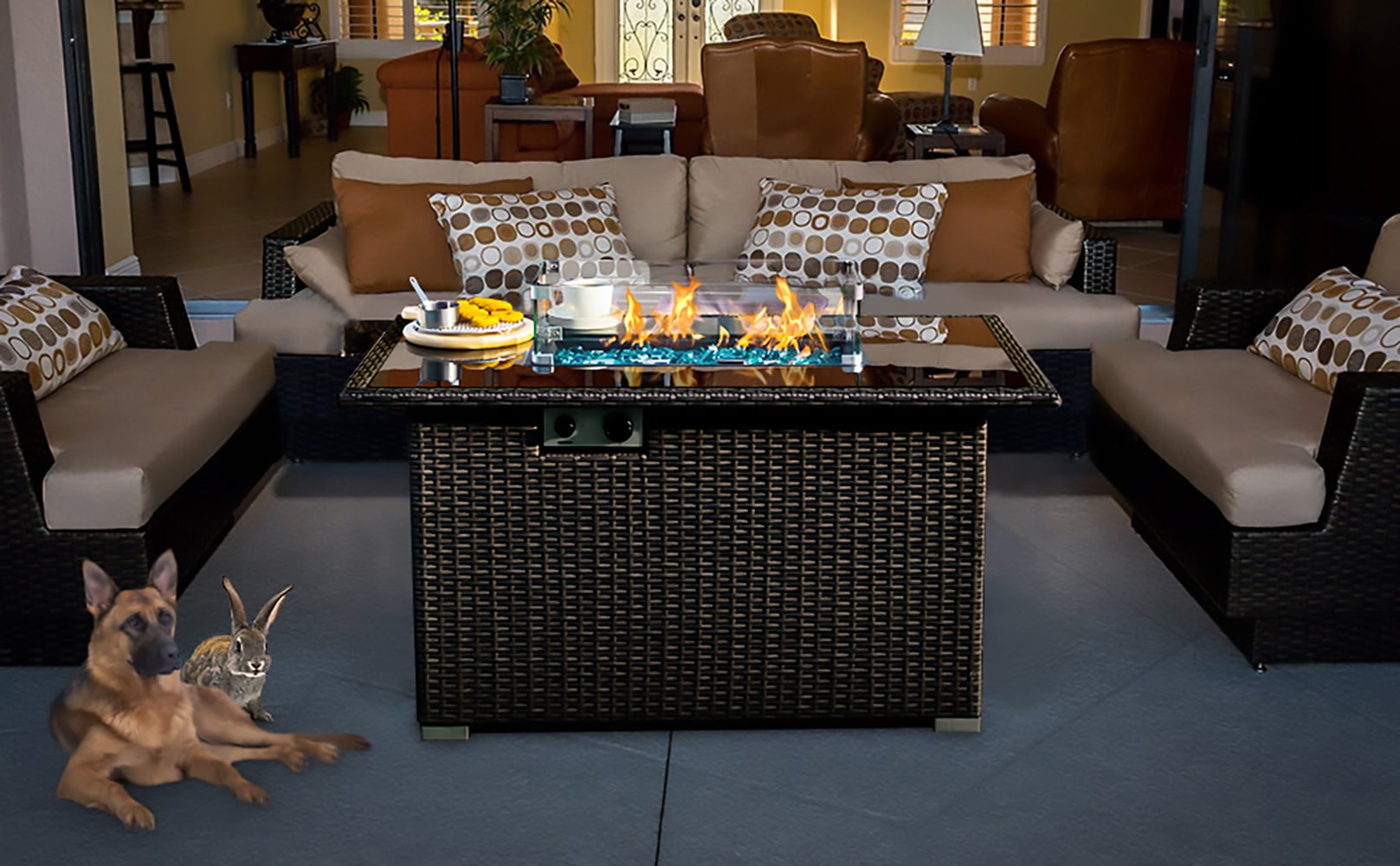 Mefine Propane Table Top Fire Pit 44'' with 8mm Tempered Glass Top and ...