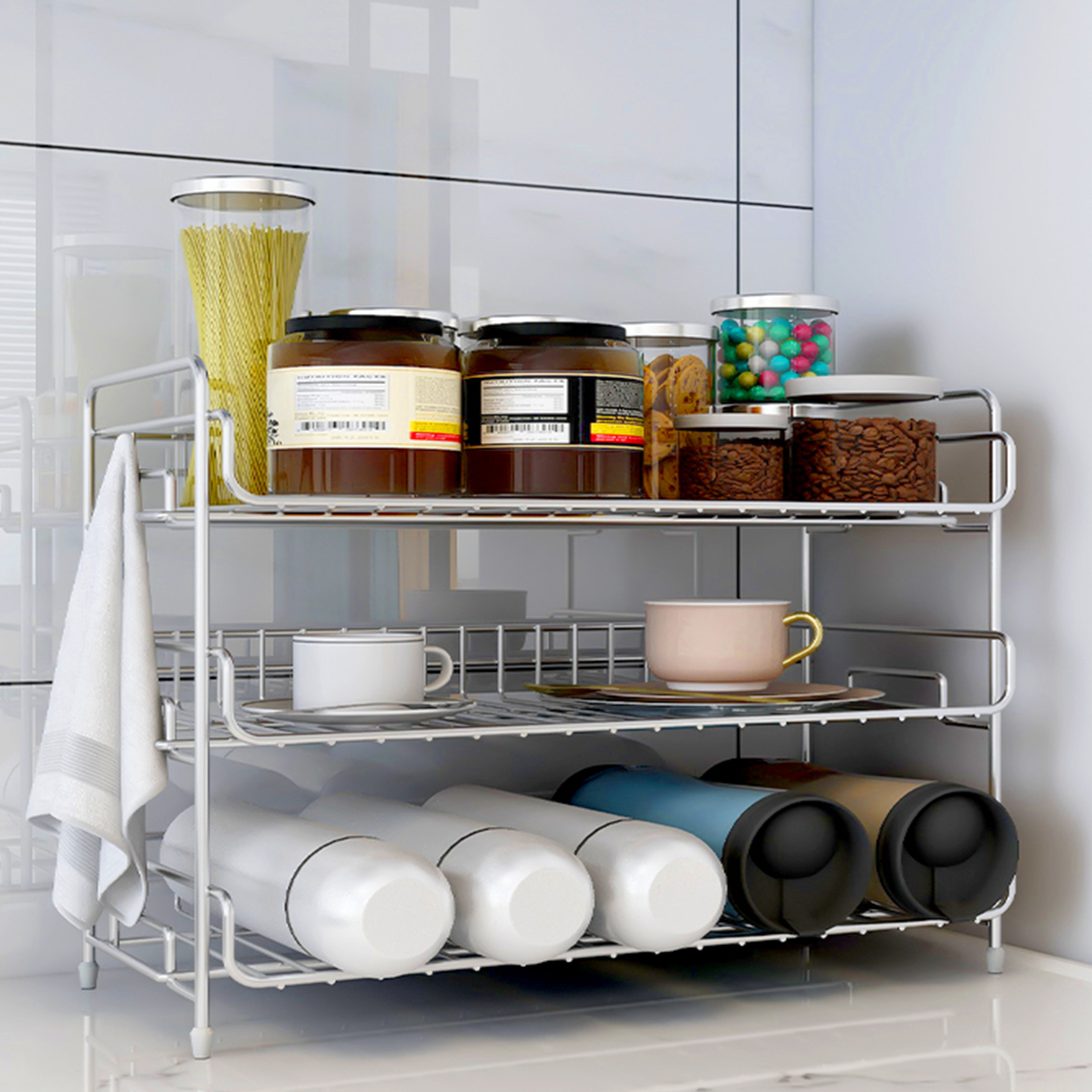 Mefirt 3-Tier Adjustable Kitchen Shelving, 16.14" x 8.46" x 12.56 ...