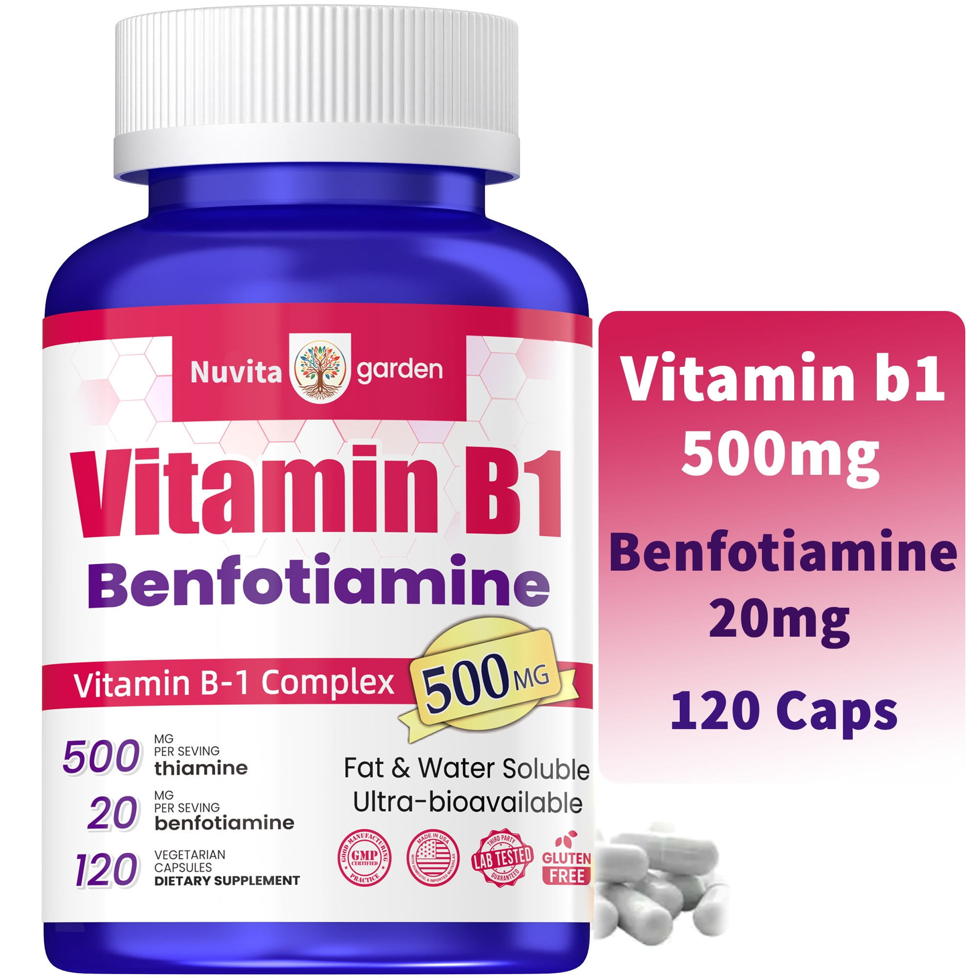 Mega Benfotiamine, 500 mg, a fat-soluble form of thiamine, healthy ...