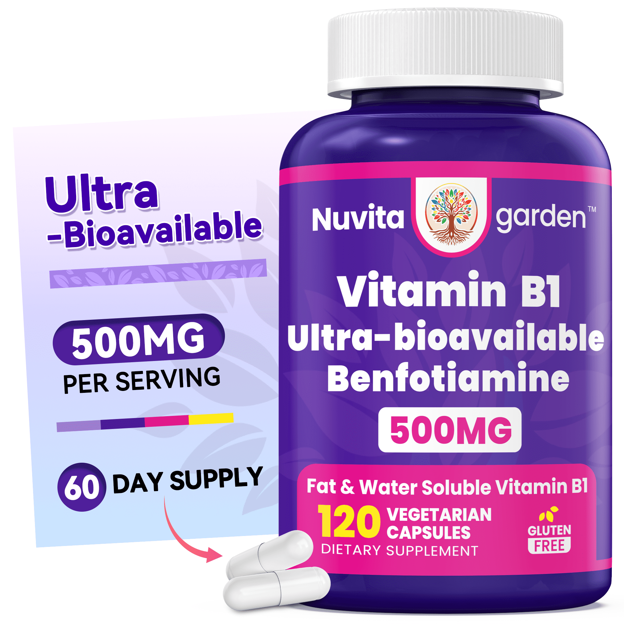 Mega Benfotiamine 500mg Plus 20mg Vitamin B1, Ultra-bioavailable ...