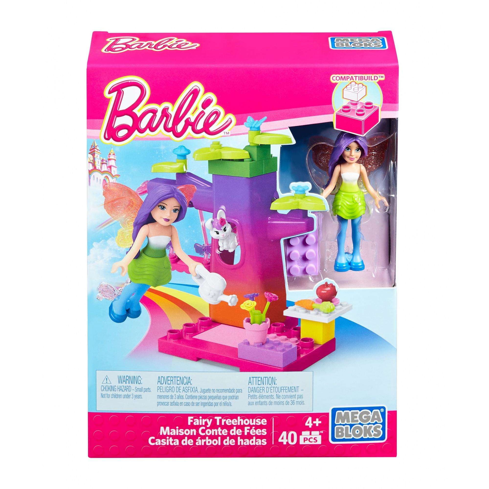 Mega Bloks Barbie Fairy Treehouse Building Set with Swing and Bunny ...