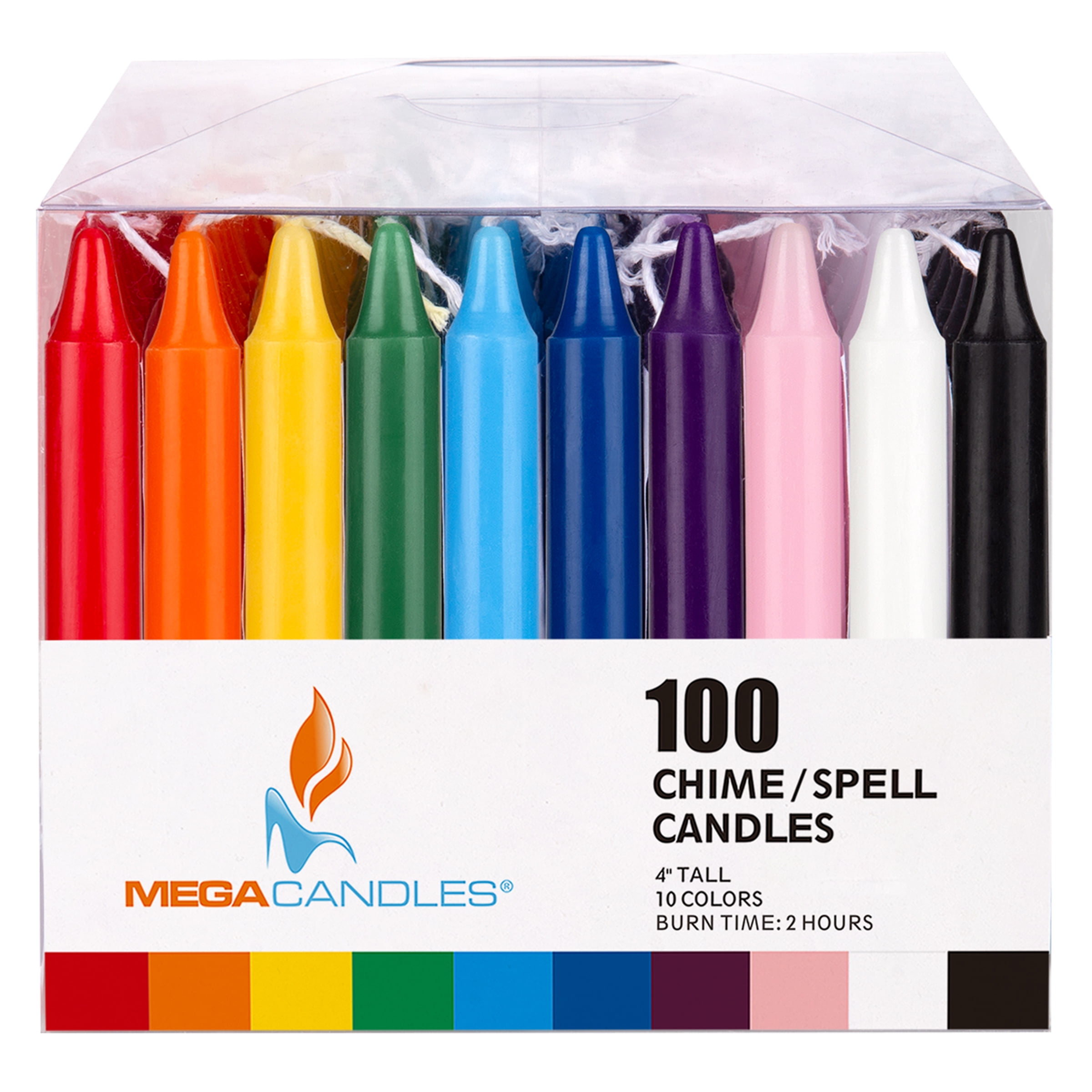 Mega Candles - 100 pcs Unscented Mini Taper Candle, Assorted Colors, 4 ...