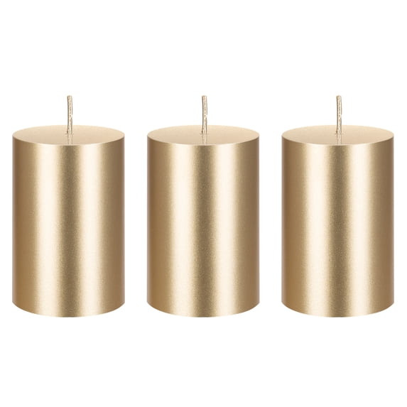 Mega Candles Unscented 2" x 3" Pillar Candle, Unscented, Gold, 3 Count ...