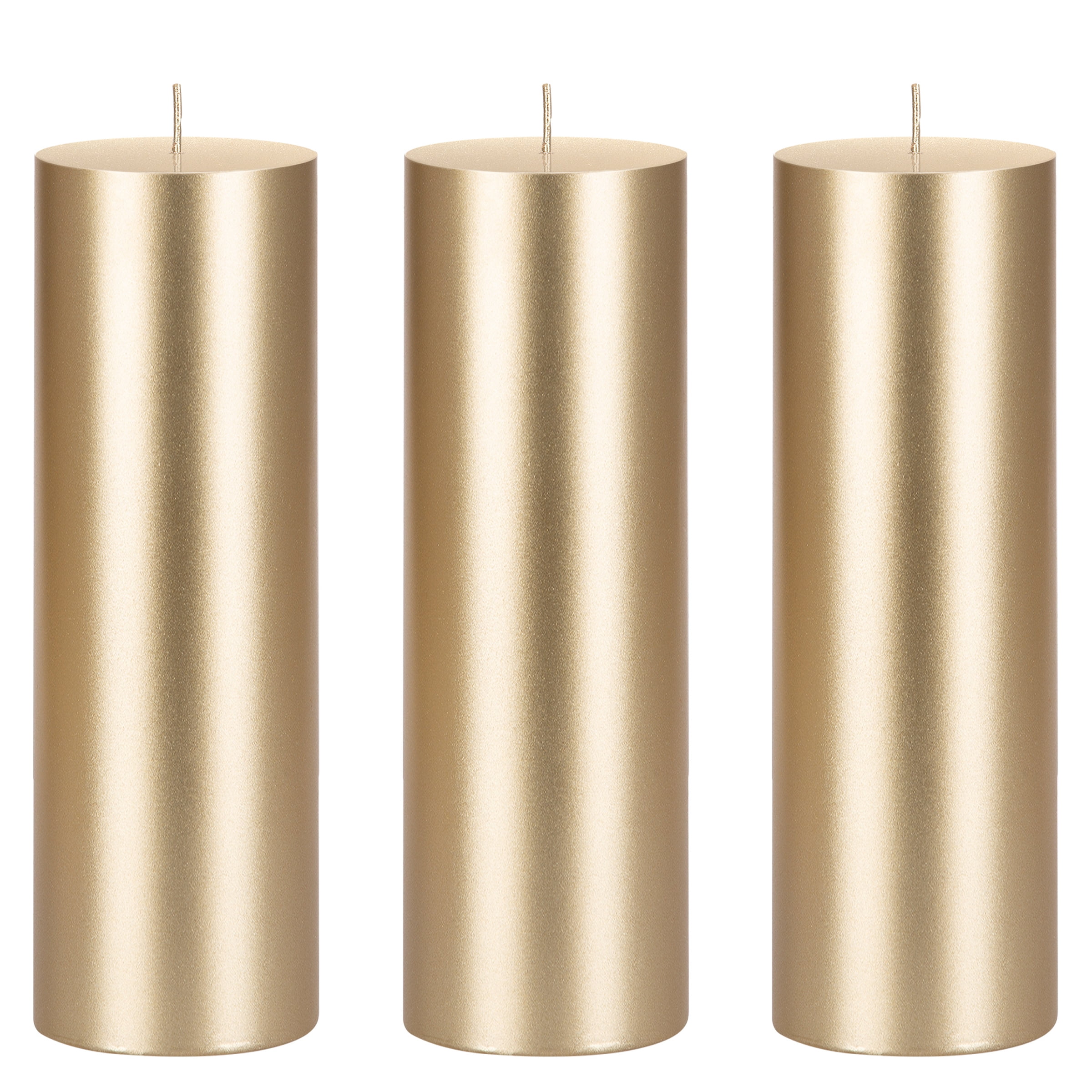 Mega Candles 3 pcs Unscented Gold Round Pillar Candle, Hand Poured ...