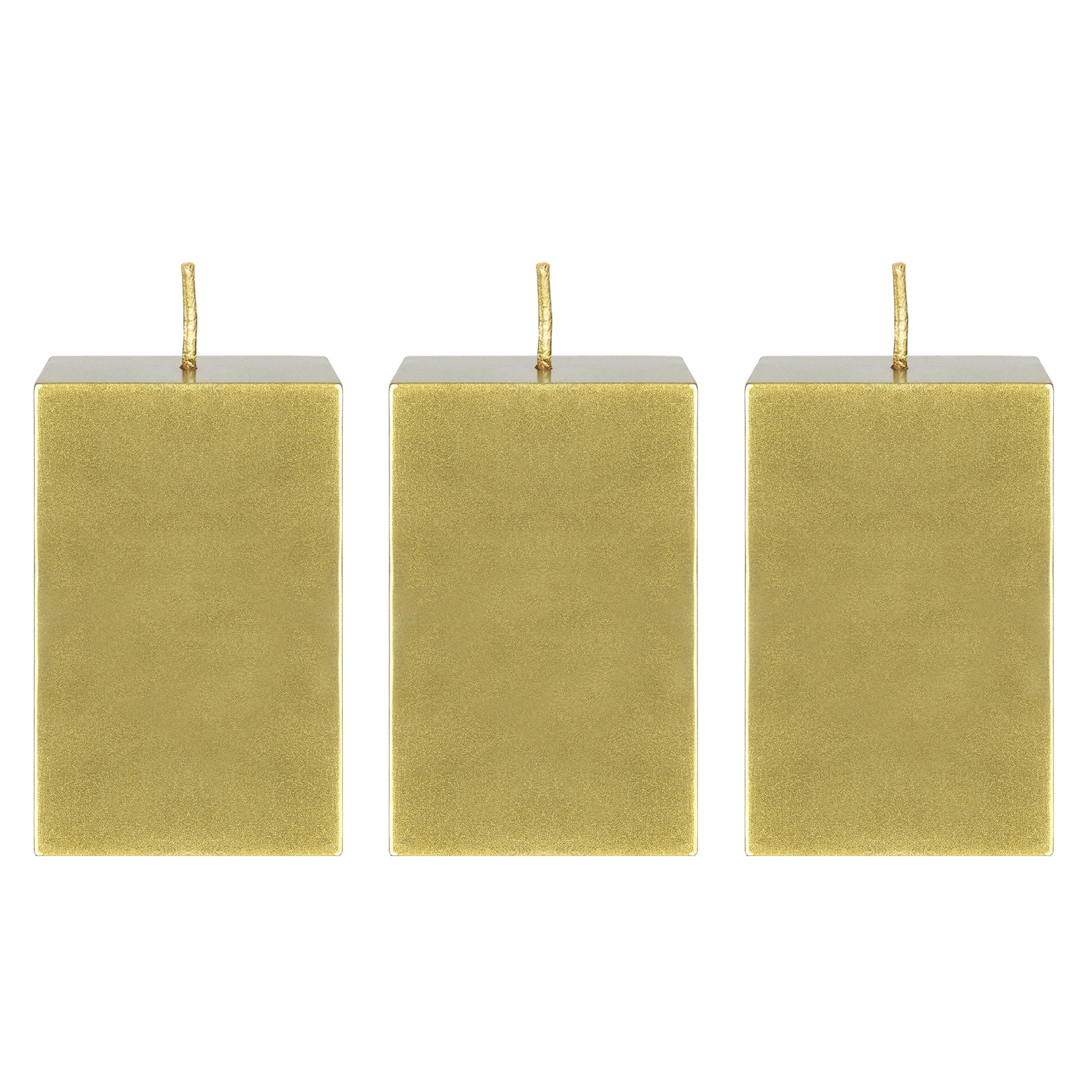 Mega Candles 3 pcs Unscented Gold Square Pillar Candle, Hand Poured ...