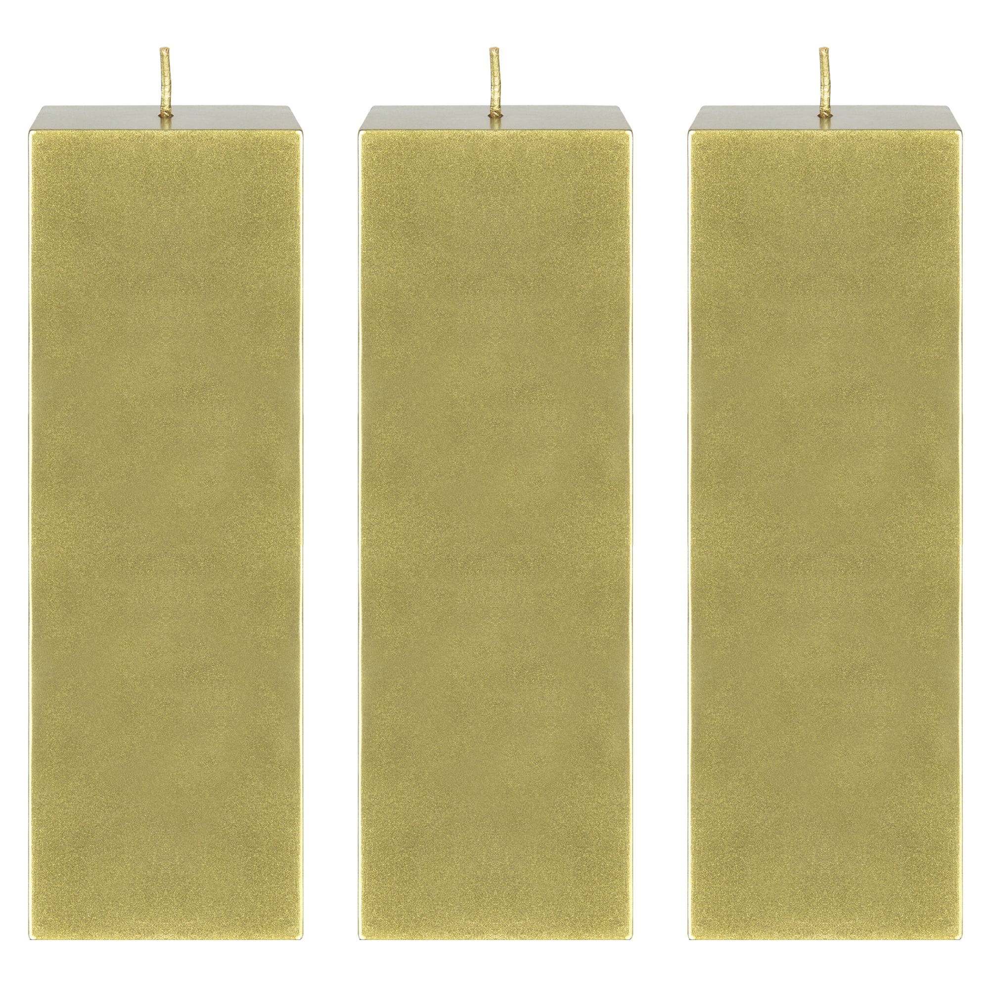 Mega Candles 3 pcs Unscented Gold Square Pillar Candle, Hand Poured ...
