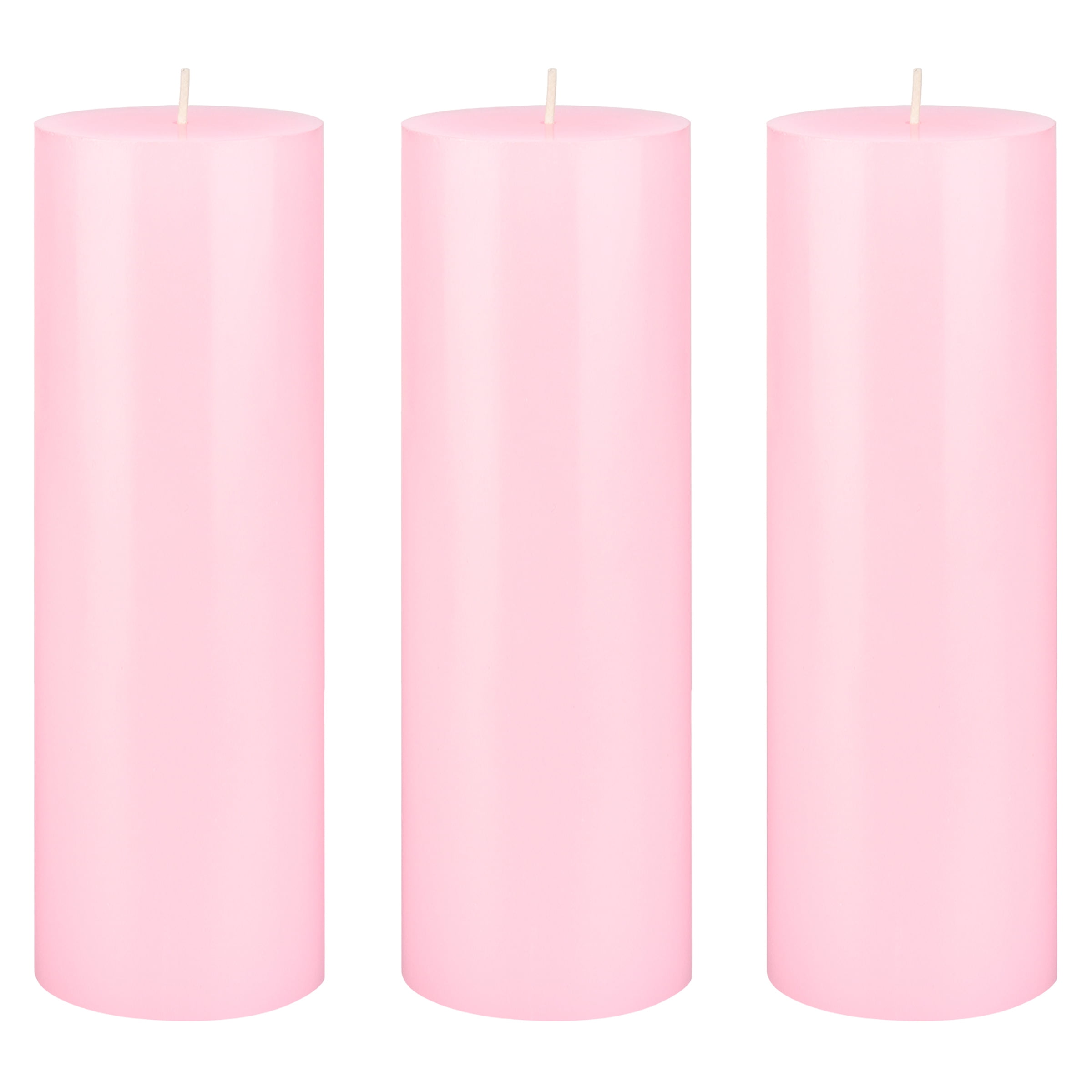 Mega Candles 3 pcs Unscented Pink Round Pillar Candle, Hand Poured ...