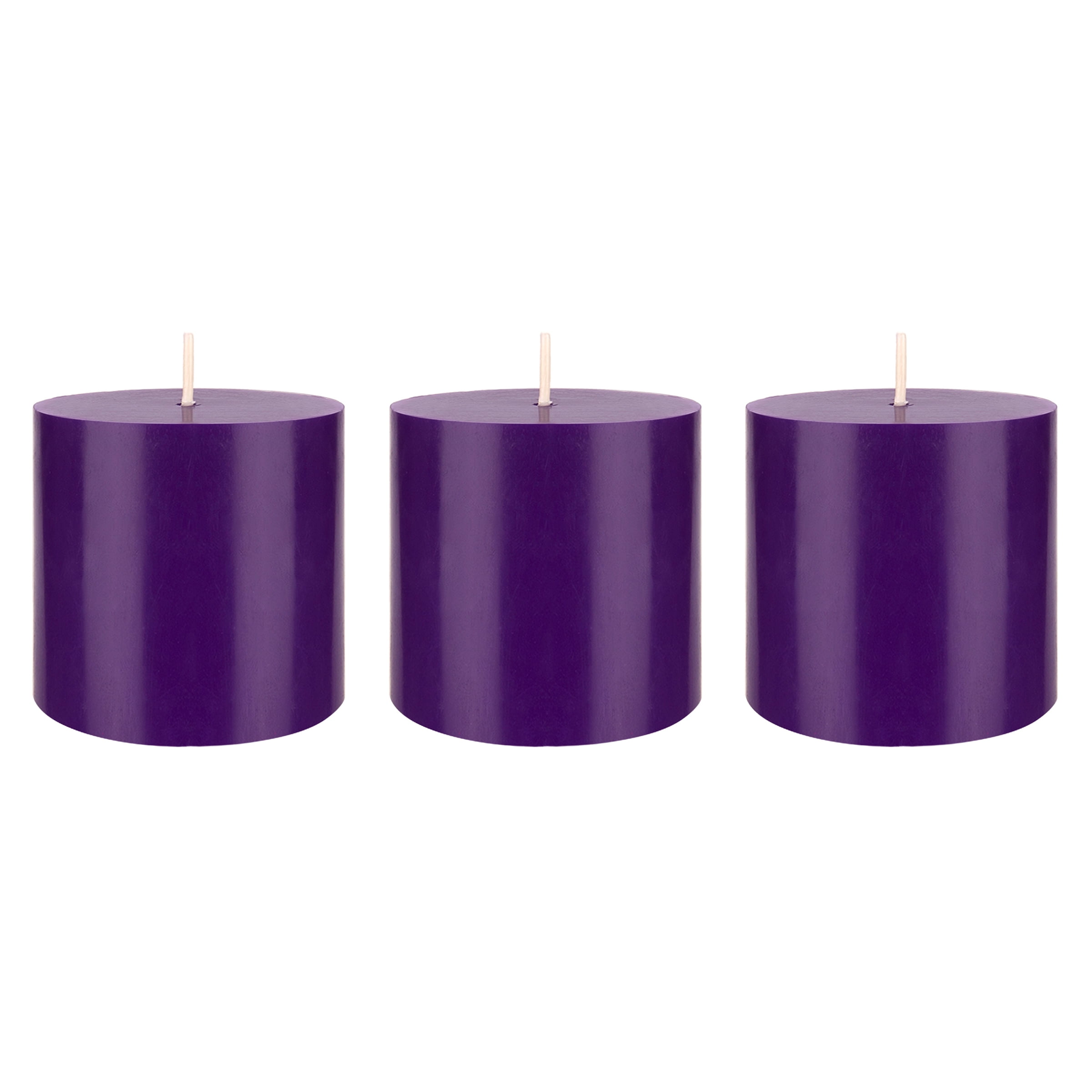 Mega Candles 3 pcs Unscented Purple Pillar Candle, Premium Wax, 3x3 ...