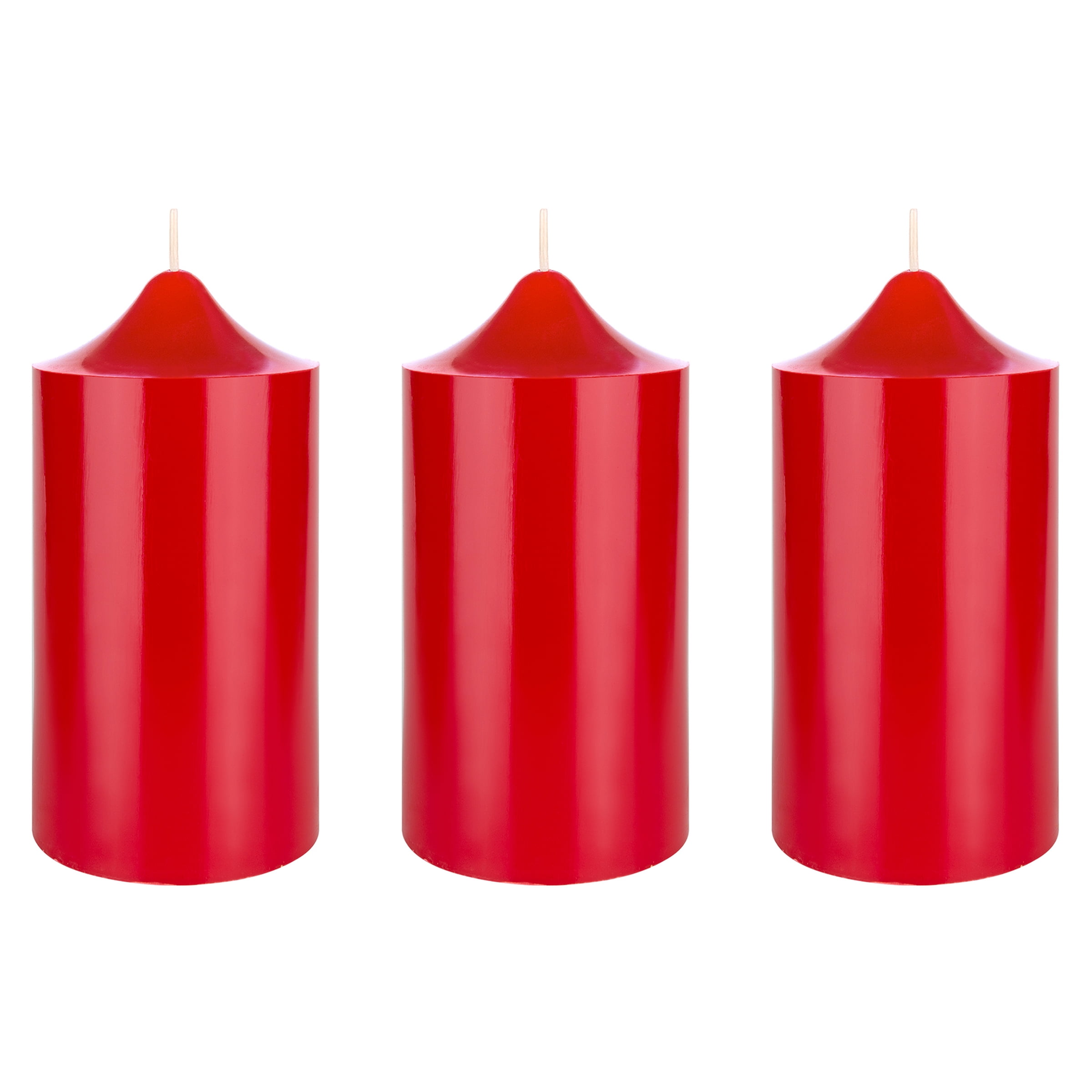 Mega Candles 3-Pack Unscented Red Pillar Candle, Hand Poured Wax, 3x6 ...