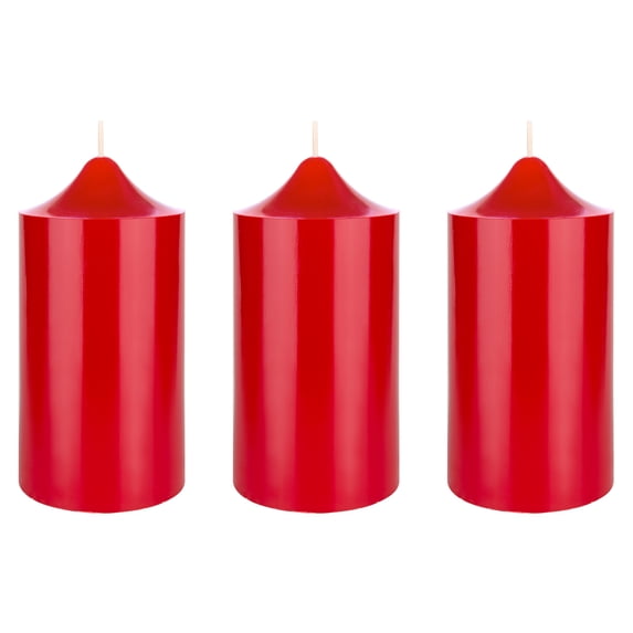 Mega Candles 3-Pack Unscented Red Pillar Candle, Hand Poured Wax, 3x6 ...