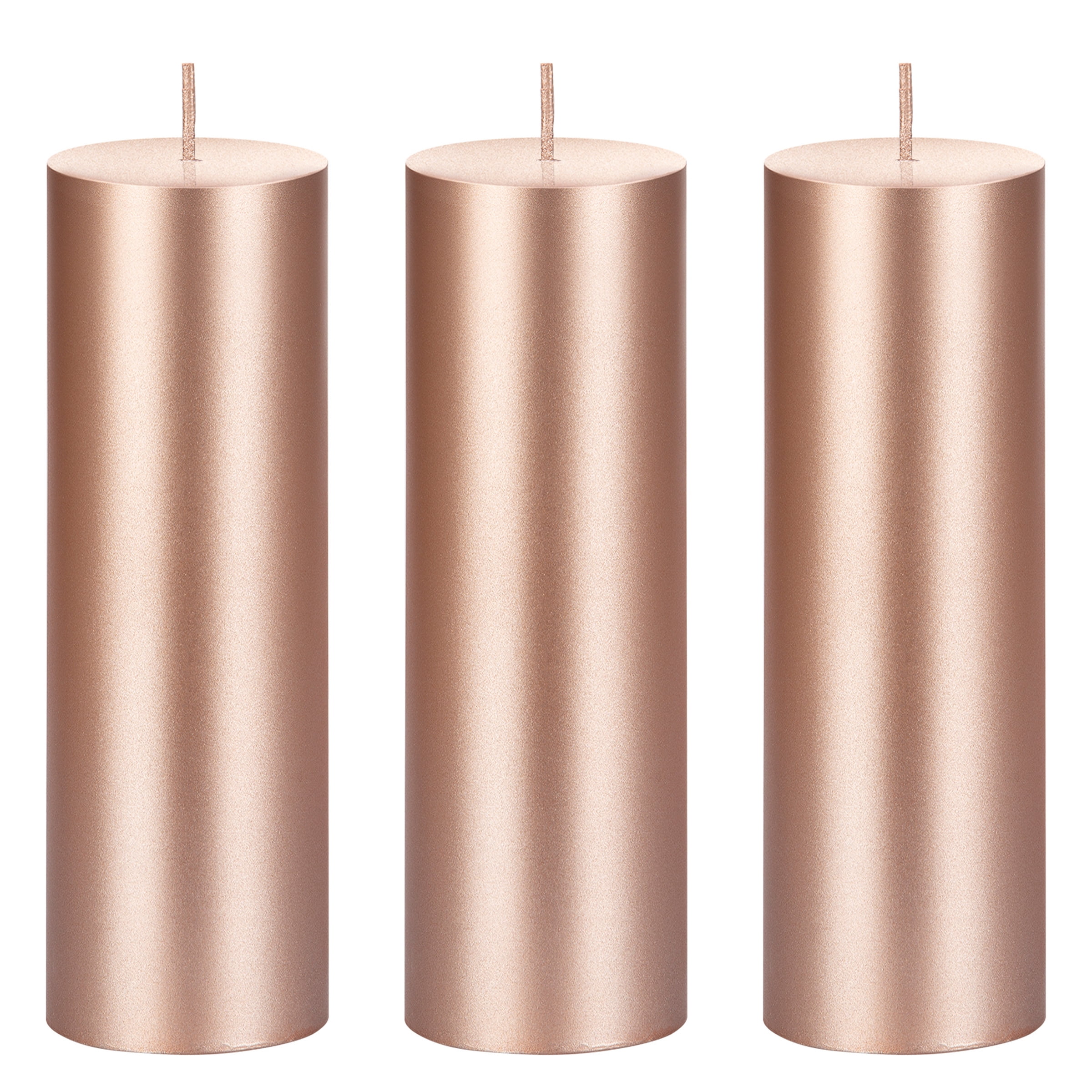 Mega Candles 3 pcs Unscented Rose Gold Round Pillar Candle, Hand Poured ...