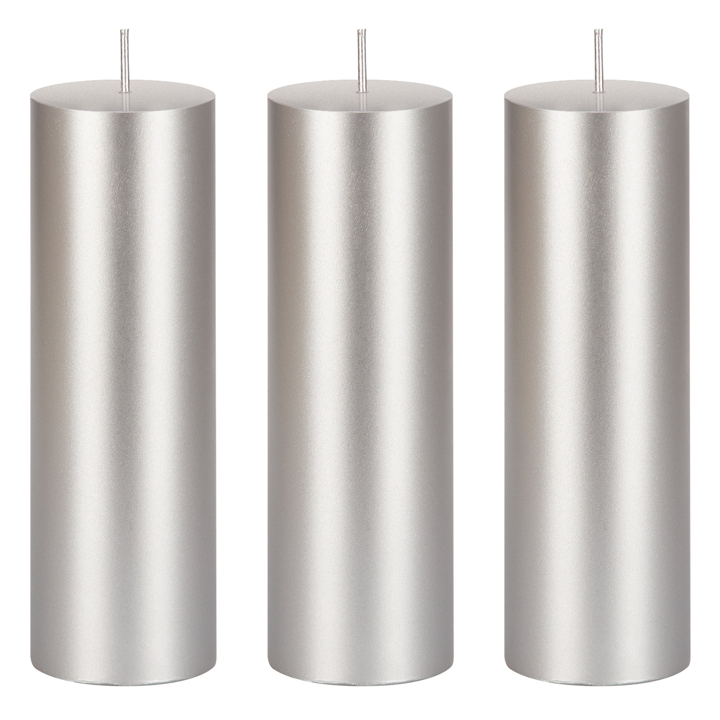 Mega Candles 3 pcs Unscented Silver Round Pillar Candle, Hand Poured ...