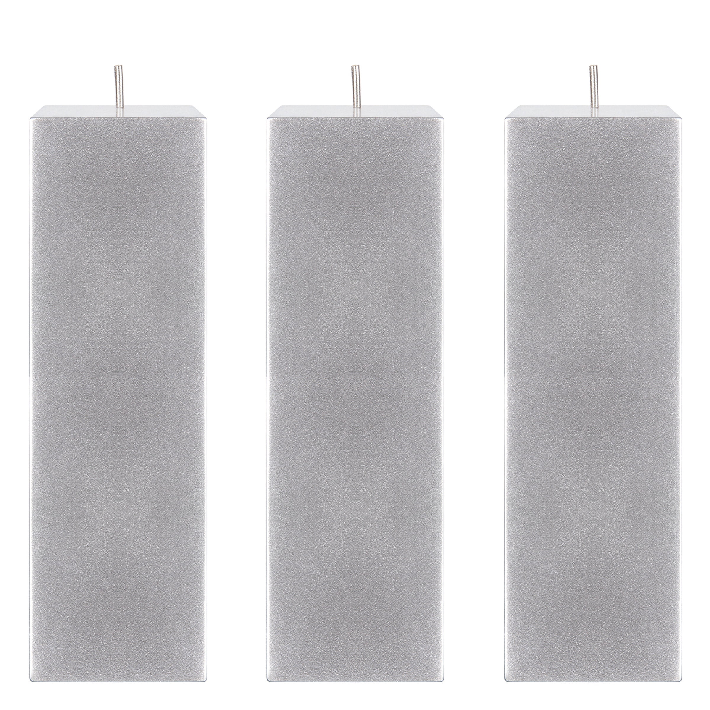 Mega Candles 3 pcs Unscented Silver Square Pillar Candle, Hand Poured ...