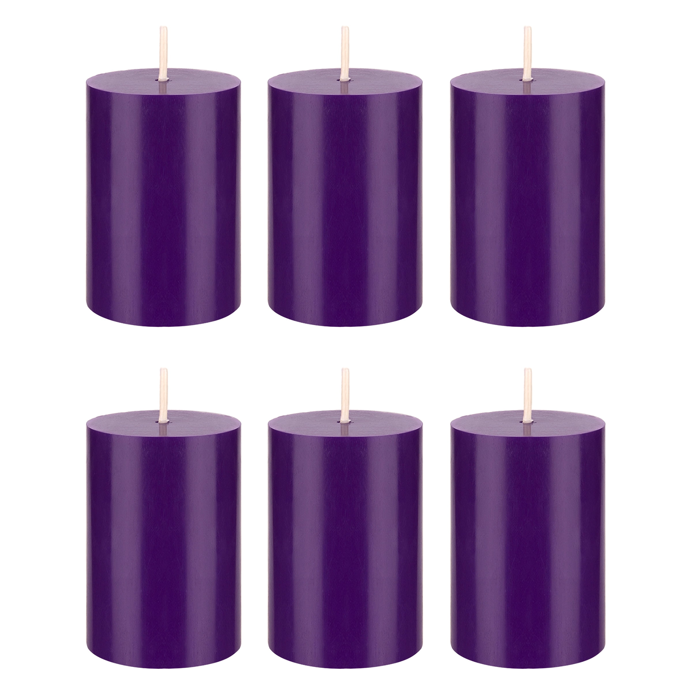 Mega Candles 6-Pack Unscented Purple Pillar Candle, Hand Poured Wax ...