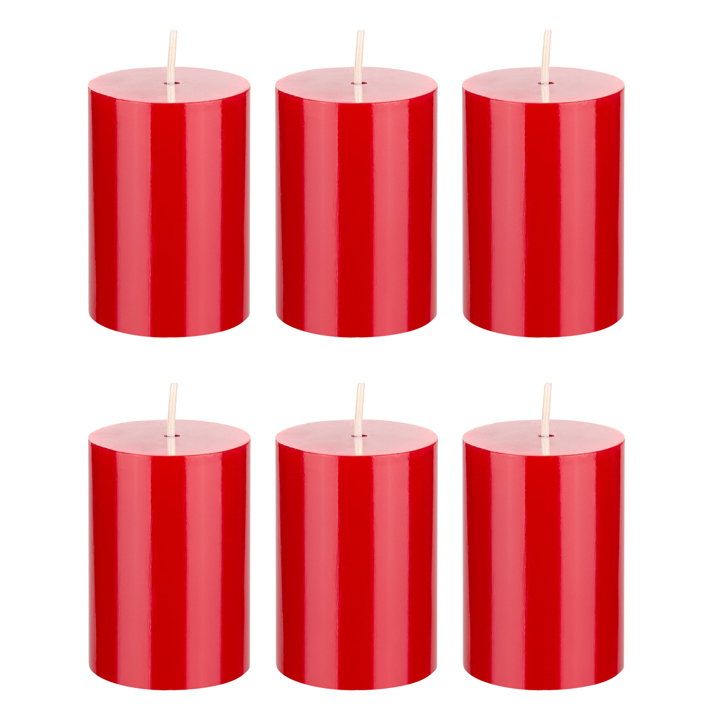 Mega Candles 6 pcs Unscented Red Round Pillar Candle, Hand Poured ...