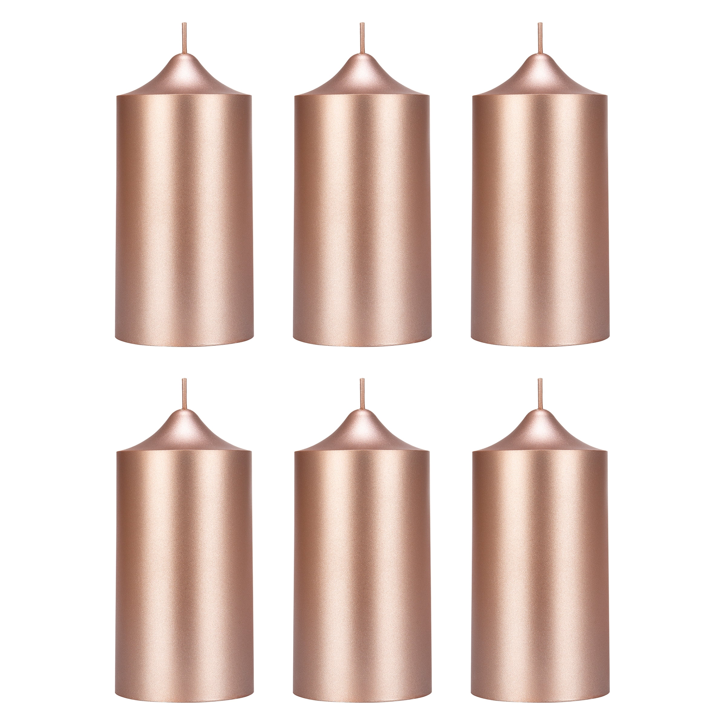 Mega Candles 6 pcs Unscented Rose Gold Dome Top Round Pillar Candle ...