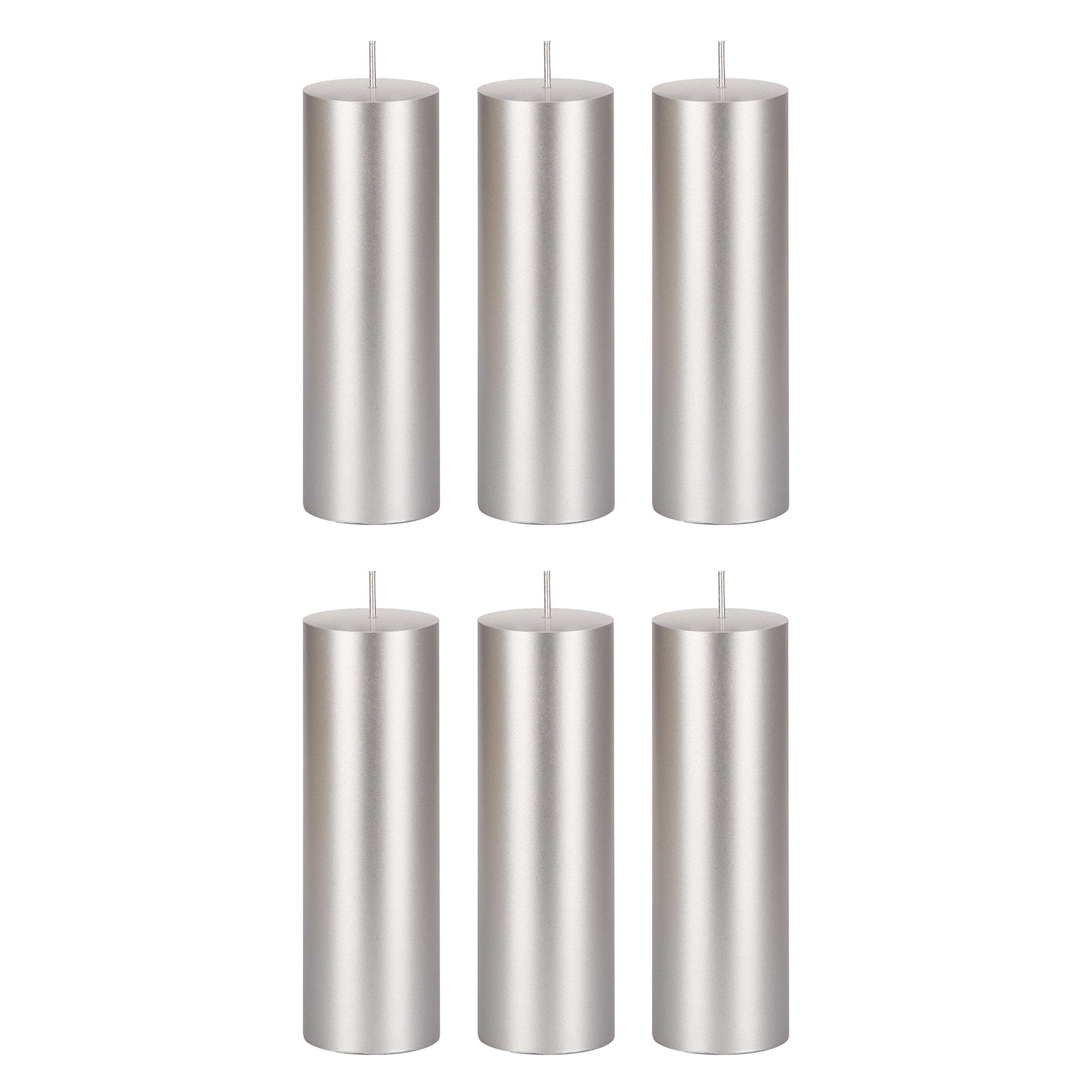 Mega Candles 6 pcs Unscented Silver Round Pillar Candle, Hand Poured ...