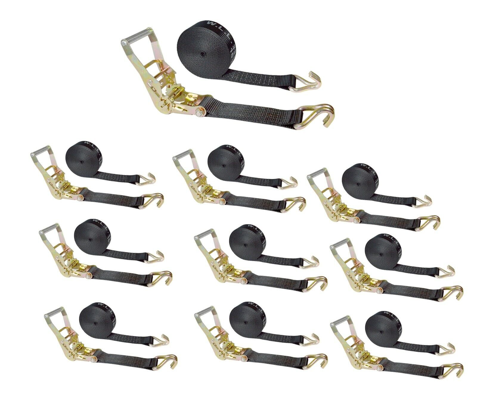 Mega Cargo Control 10 Pack Heavy Duty 2" x 30' Ratchet Tie Down Strap W ...